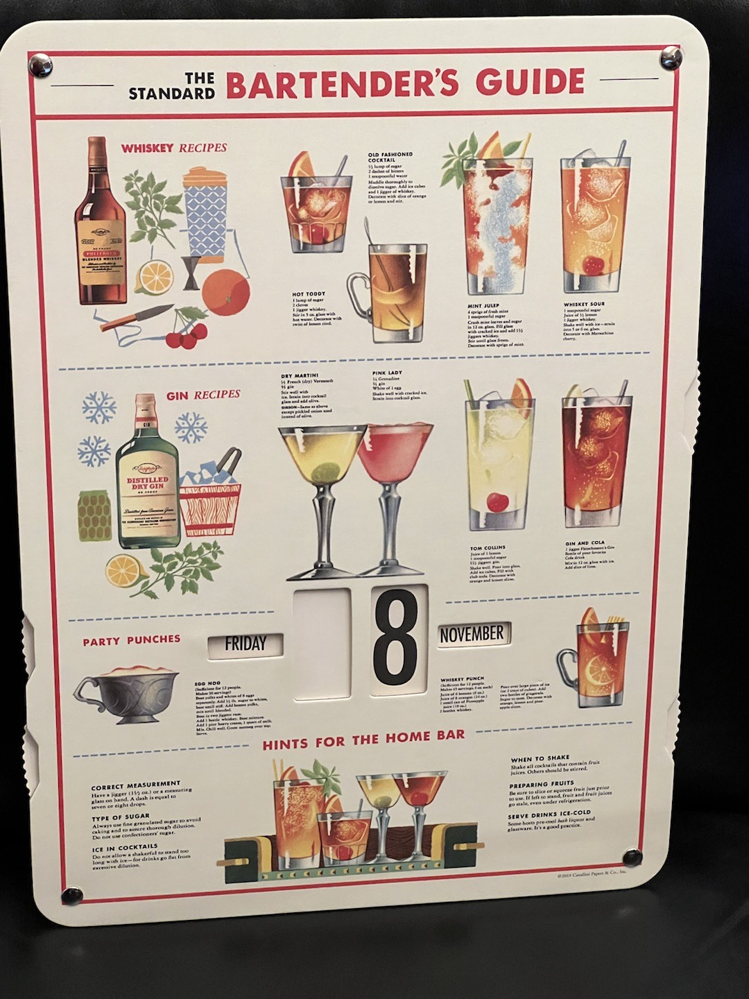 The Standard Bartender's Guide Hanging Calendar Cavallini & Co.