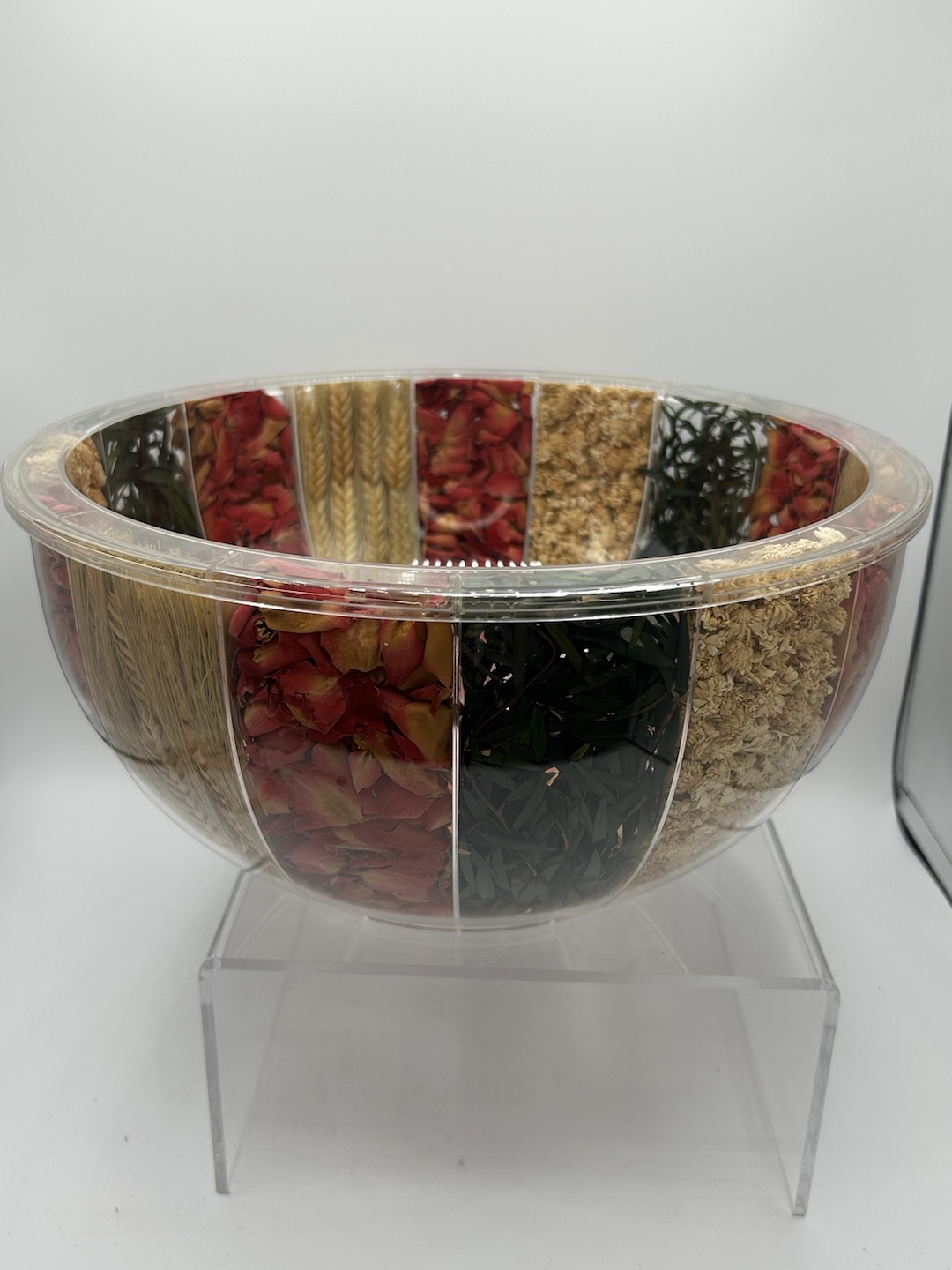 Vintage Large Lucite Bowl With Dried Flowers And Herbs