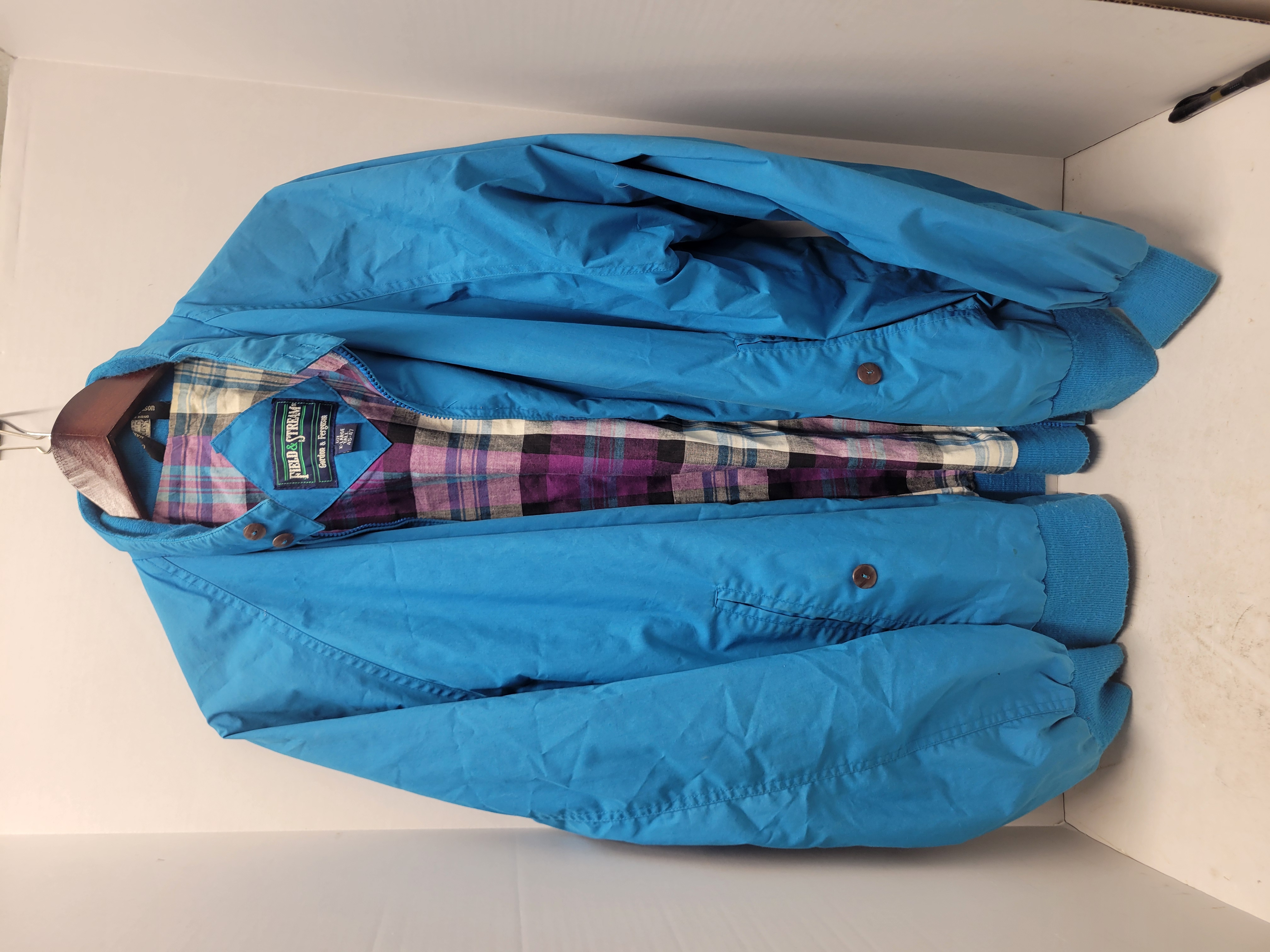 Vtg Field & Stream Jacket Mens X-large Tall Gray Plaid Lined Harrington ...