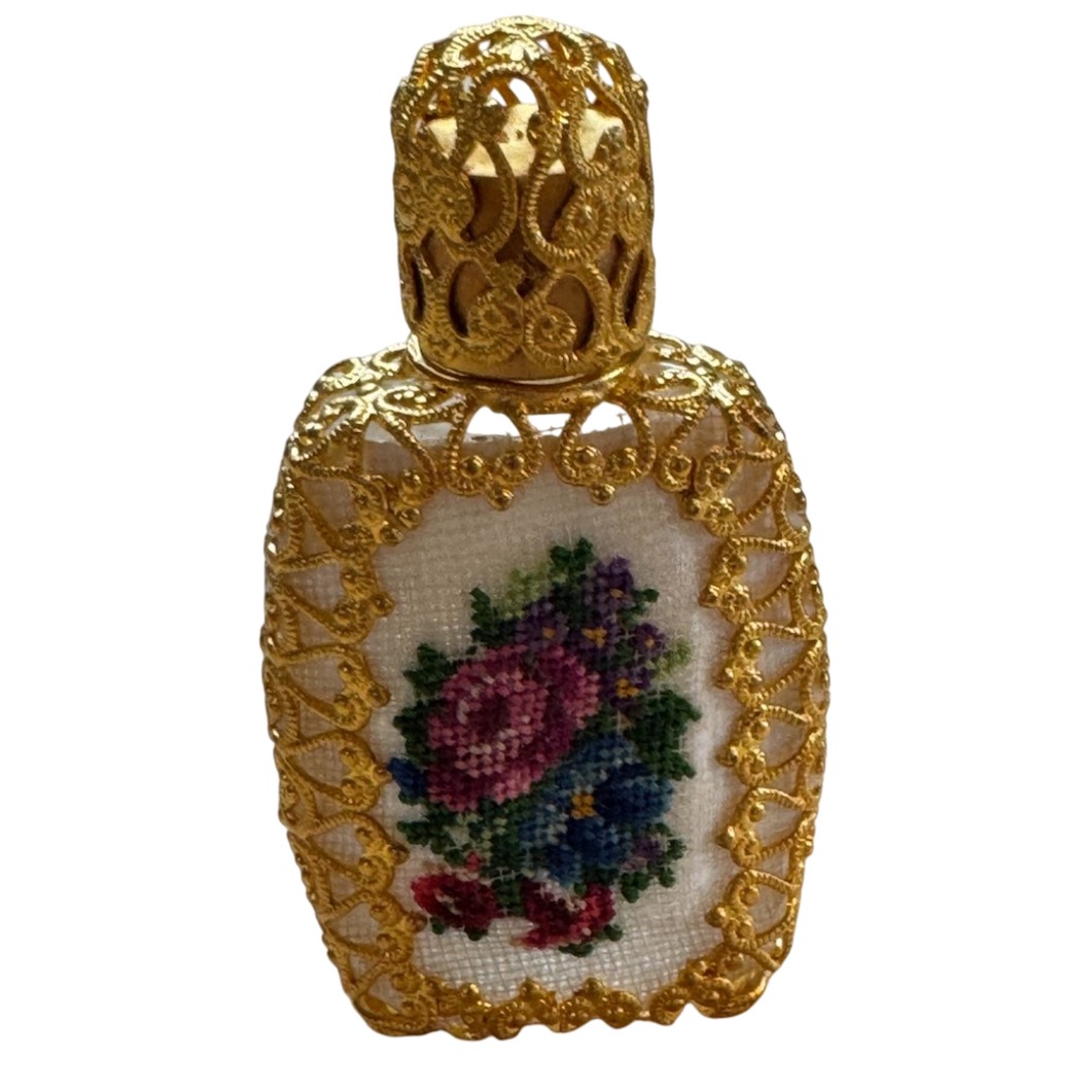 AUSTRIAN Petit Point Glass Fragrance Perfume Bottle Gold Filigree