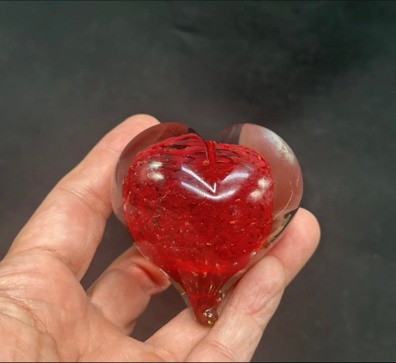 Art Glass ANNIE MICHAUD Artisan Signed Dated Heart Amazing Paperweight