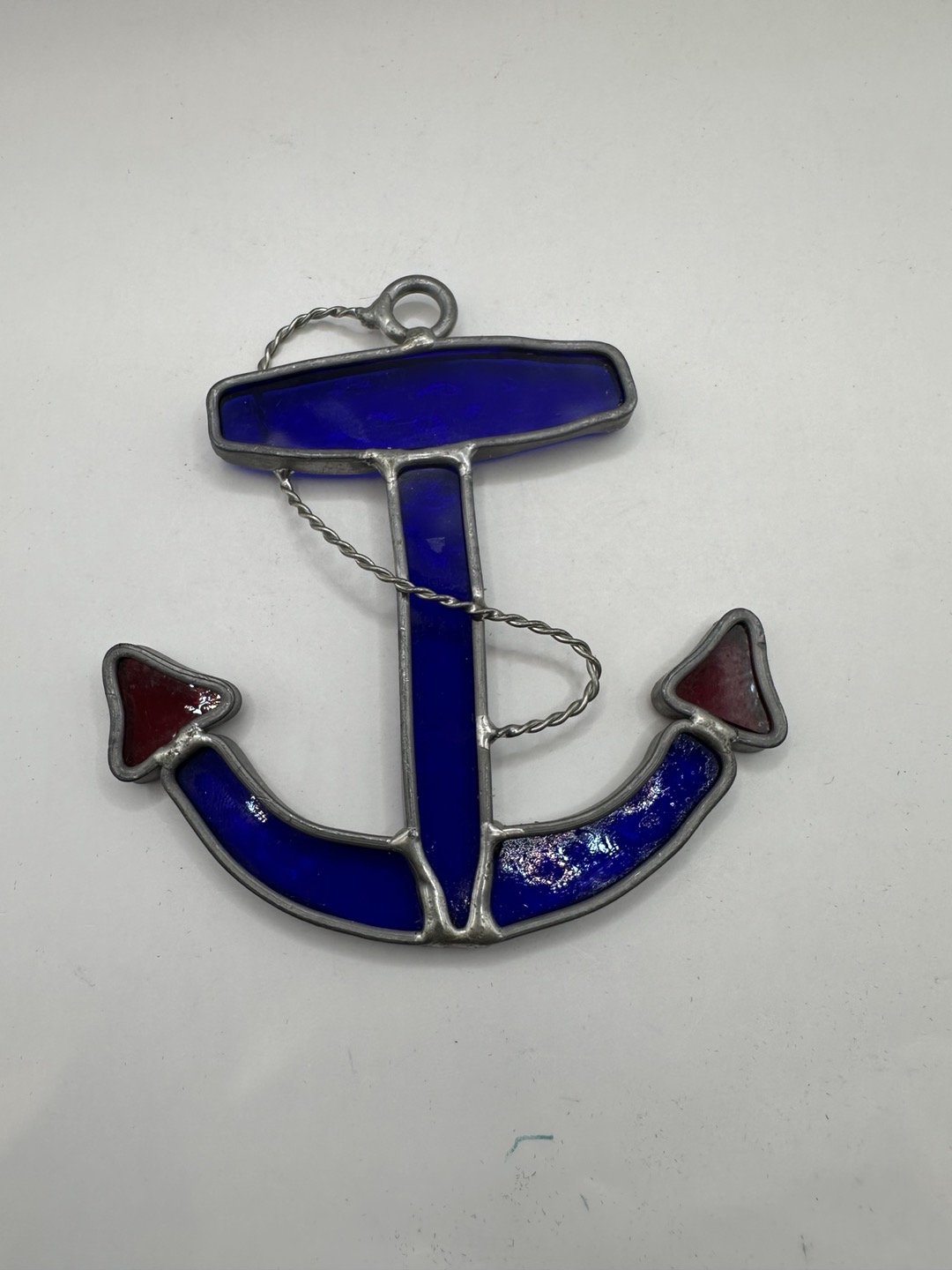 Stained Glass Anchor Suncatcher - Red And Blue