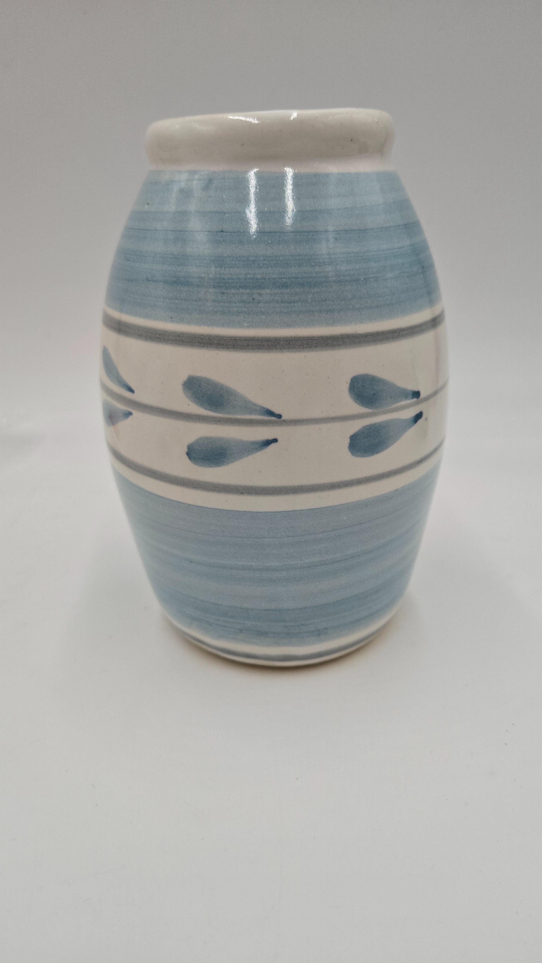 Vintage Vase 17" MAHON Pottery USA Blue Trim Hand painted Primitive ...