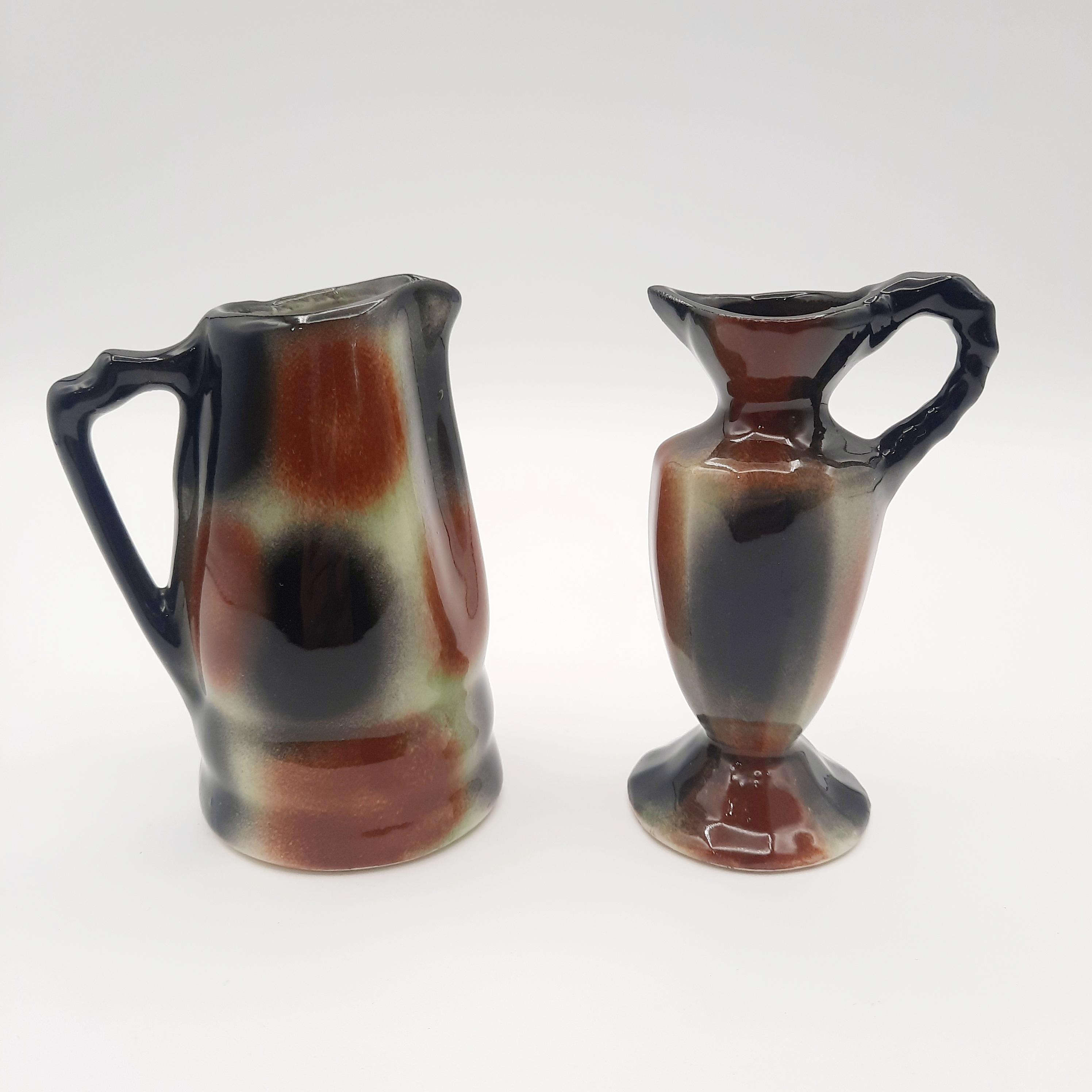 Art Pottery Mini Pitcher Vases Muted Brown Black