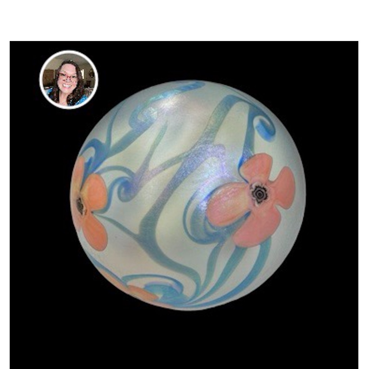1985 Signed Vandermark Clear And White Cased Pulled Iridescent Floral ...