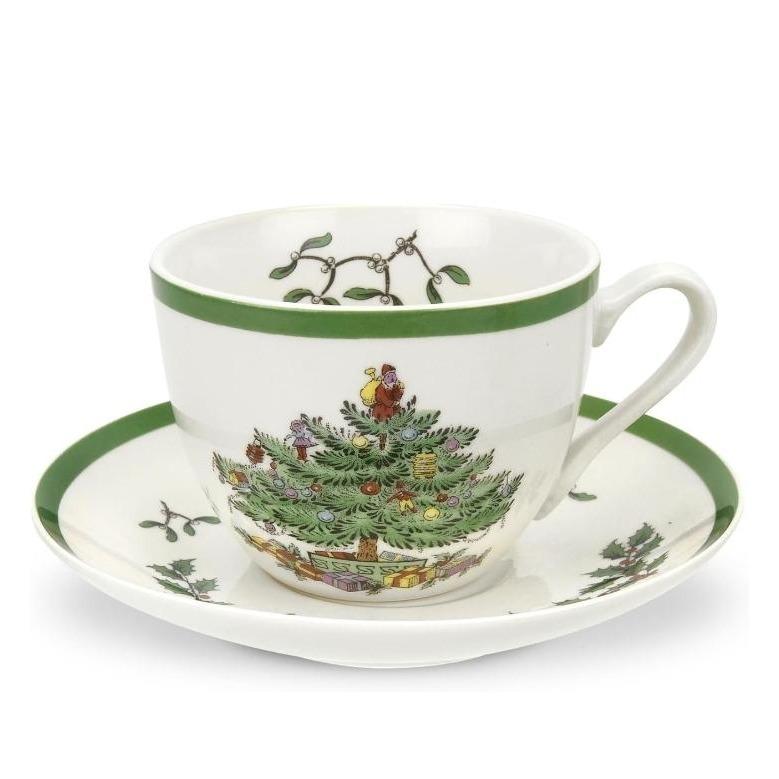 Vintage Spode Christmas Tree Tea Cup and Saucer Made in England S3324P