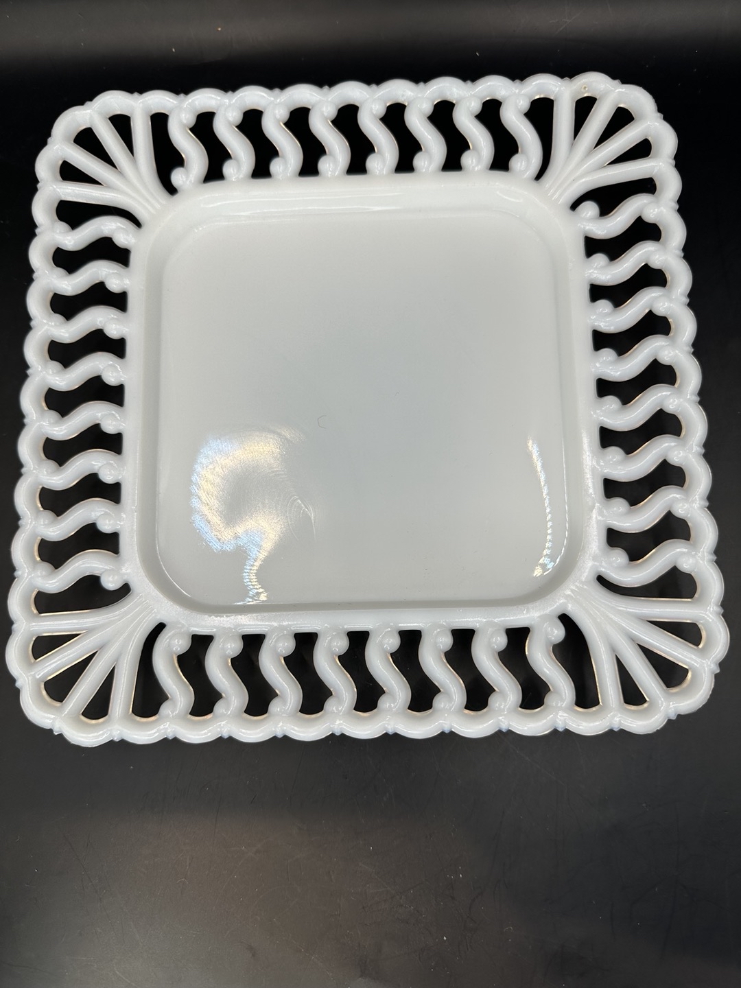 Westmoreland Milk Glass Reticulated Edge Square Dish 8 1/4”