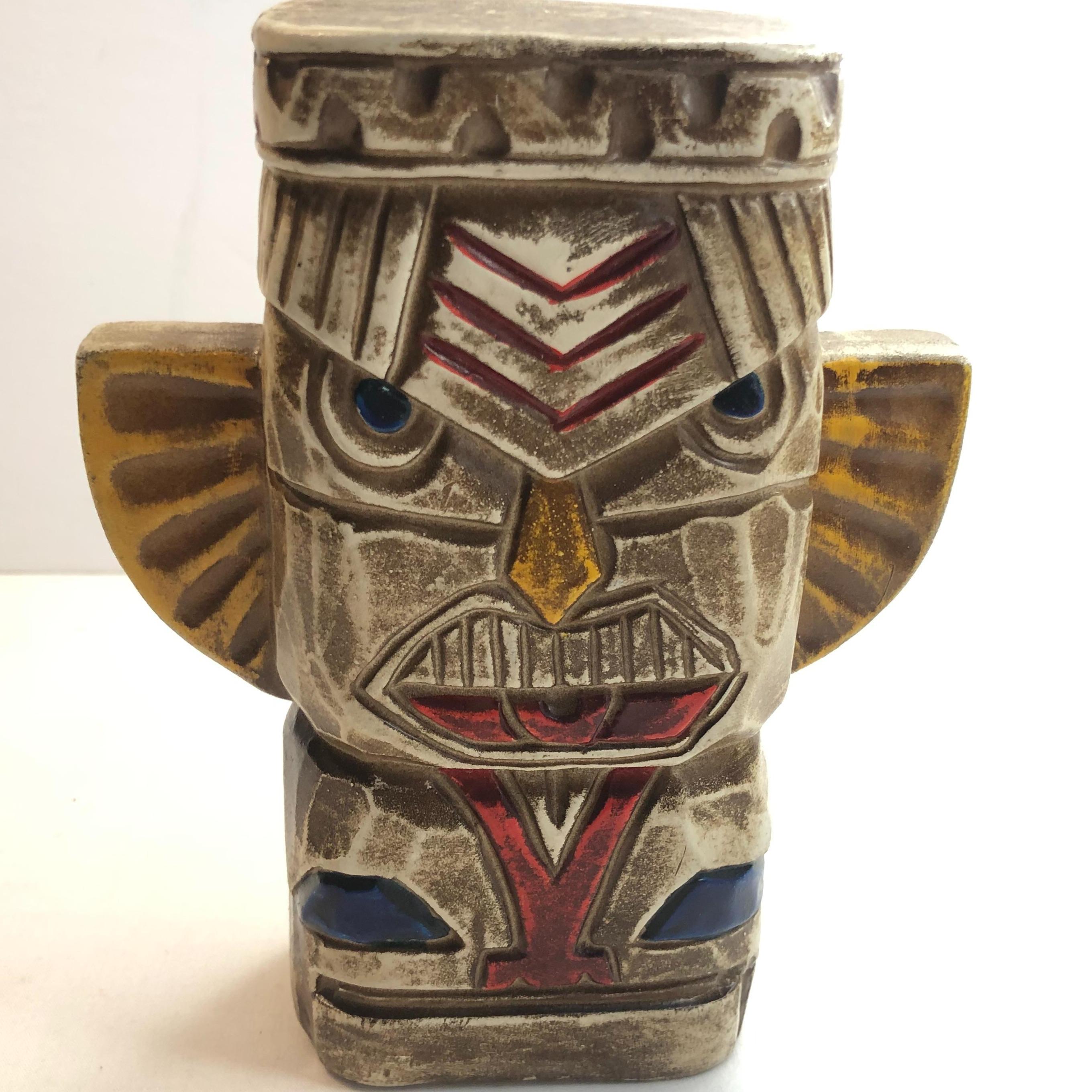 Vintage 6" Ceramic Angry Tiki God Totem Pole Bank Hawaiian Polynesian Aloha
