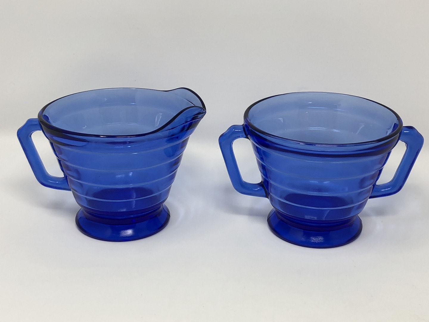 Hazel Atlas Ritz Blue Moderntone Cream and Sugar Set