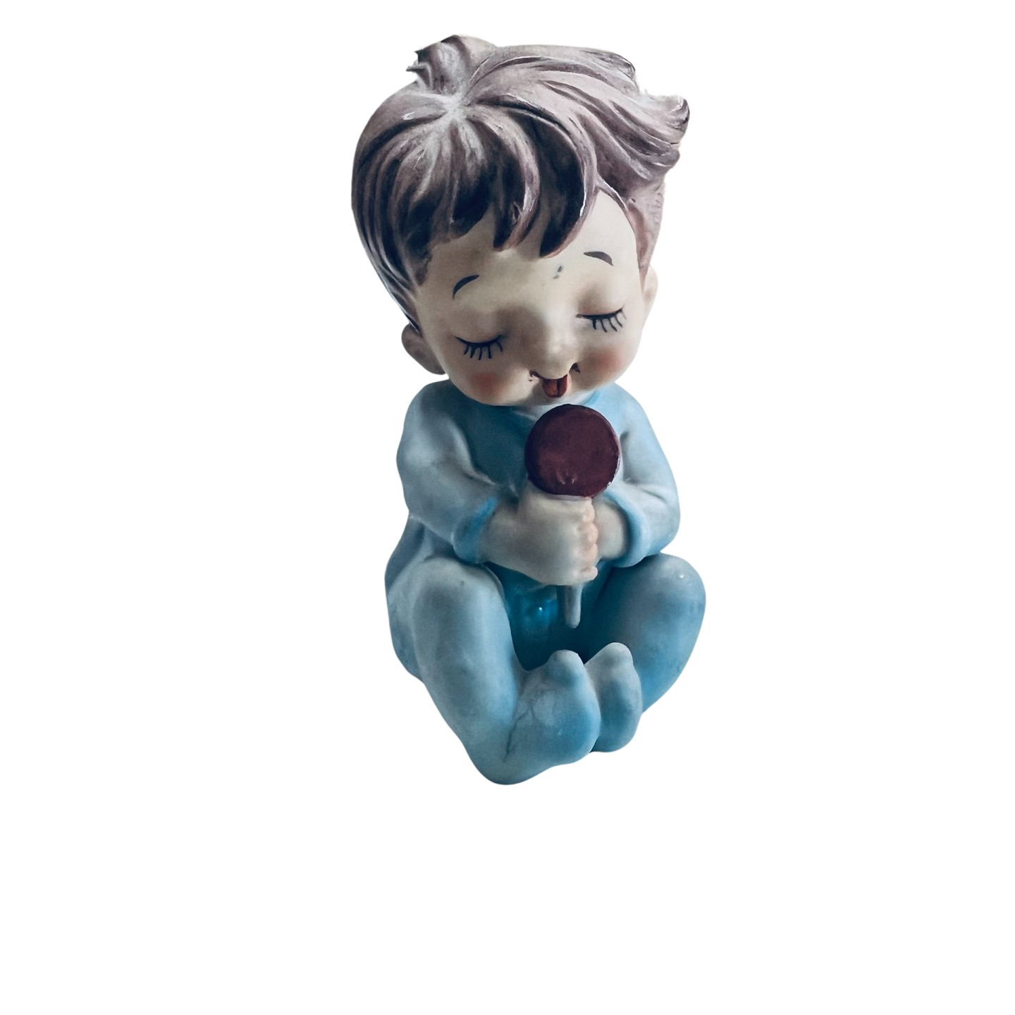 Vintage Ceramic Boy Sitting With Lollipop Figurine