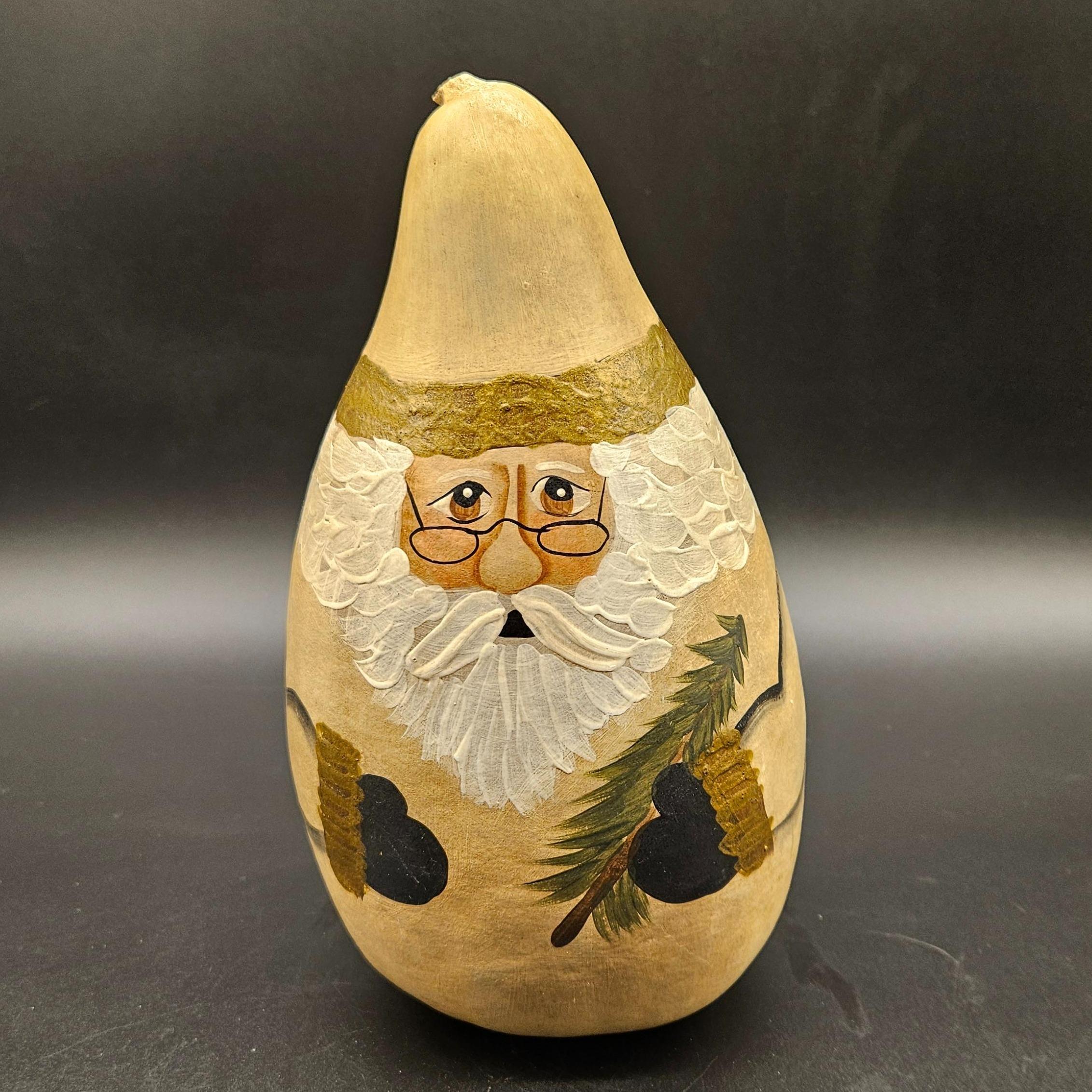 Hand Painted Santa Claus Gourd Christmas Tree Artist Signed Cindy Jones ...