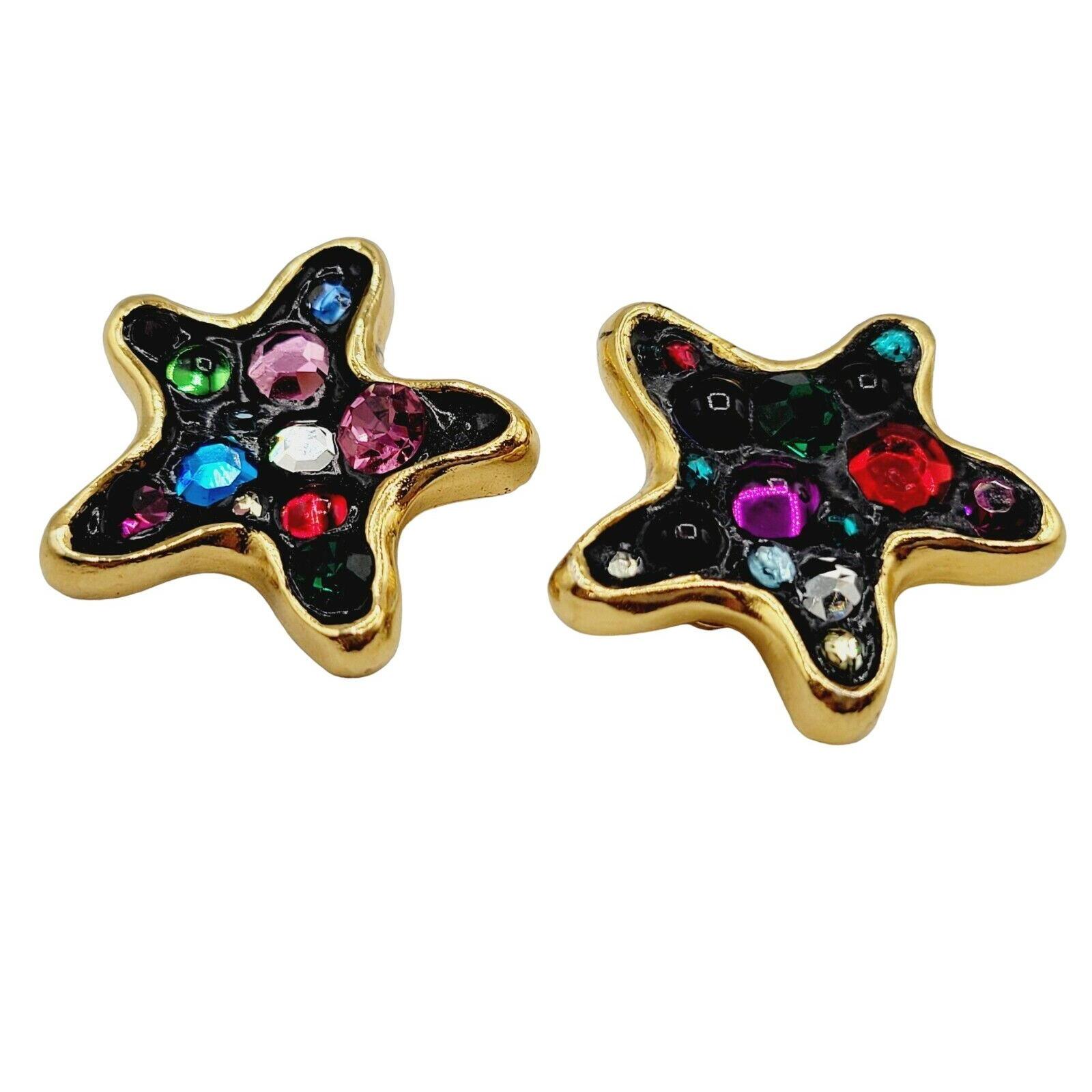 Fabulous Signed Saralina? 1980s Star Jeweled Earrings (A2644)