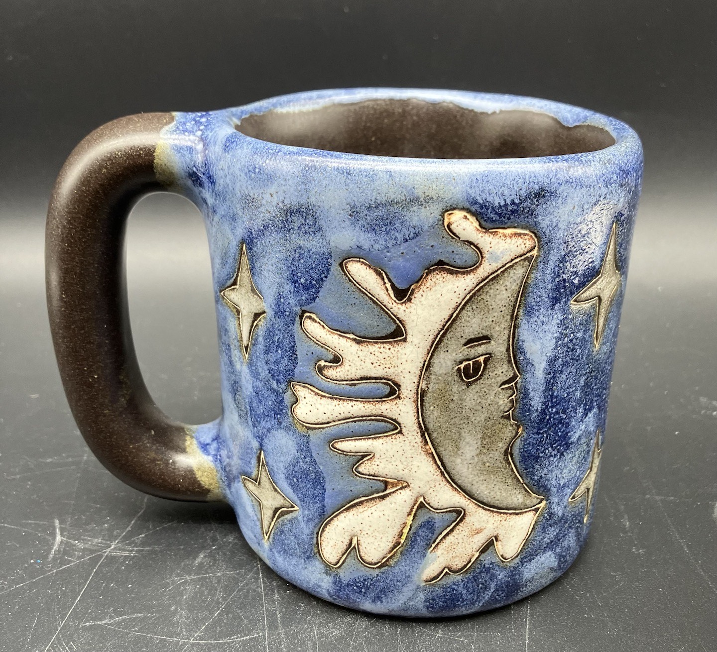 BIN - Stoneware Sun And Moon Mug Signed Designs By Mara, Mexico