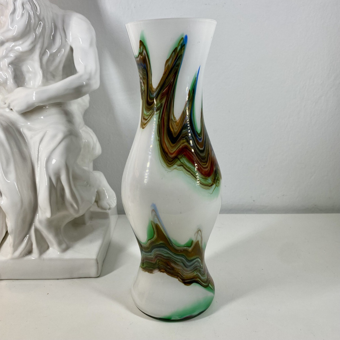 CZECH Spiral Wave Pattern VASE KRALIK Cased Glass BOHEMIA 1920-30s Art ...