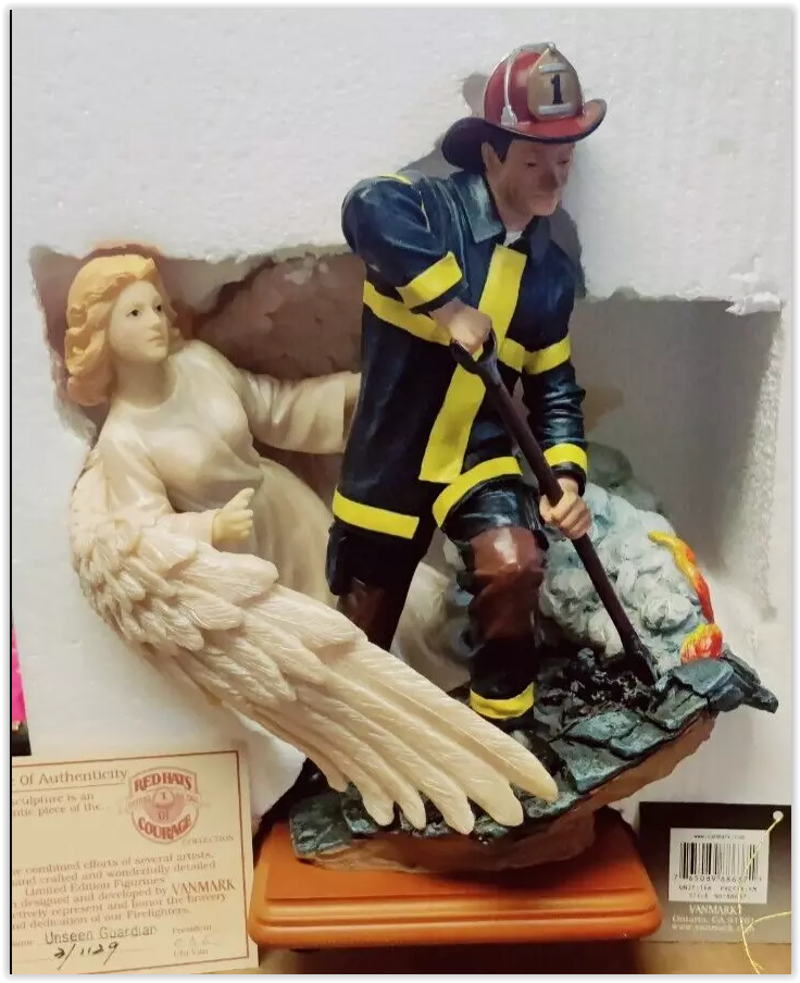 Vintage Firefighter, Angel Statue- Vangaurd "Unseen Guardian" -2000- NEW