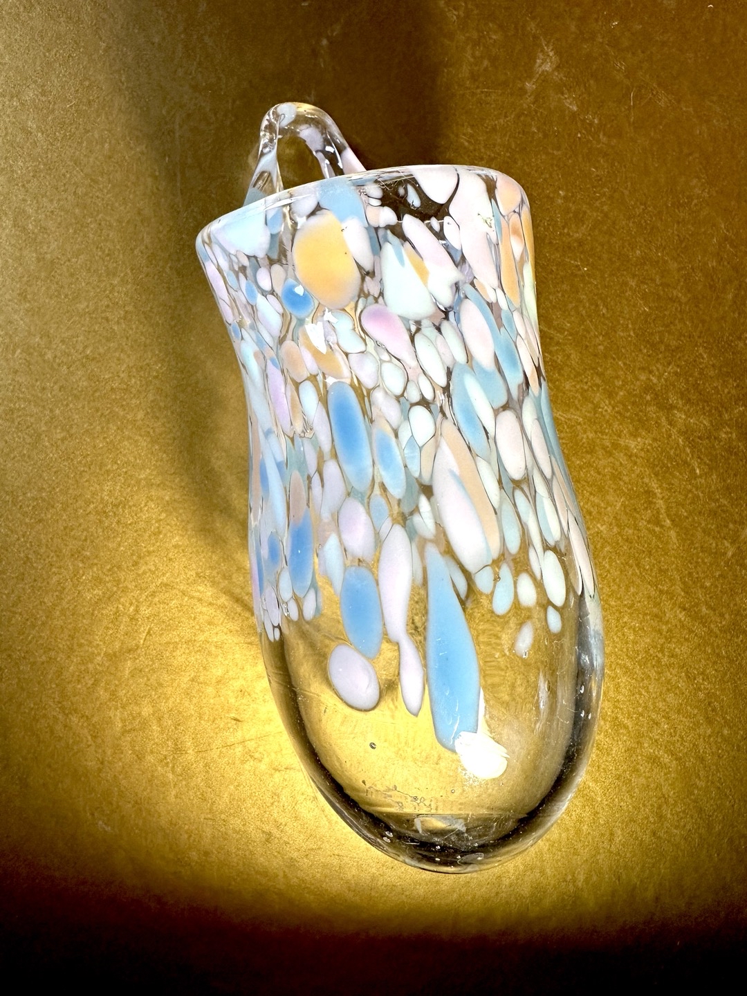 Vintage Art Glass Wall Pocket Signed Anne Sauer Pastel Splatter Glass 6.5”