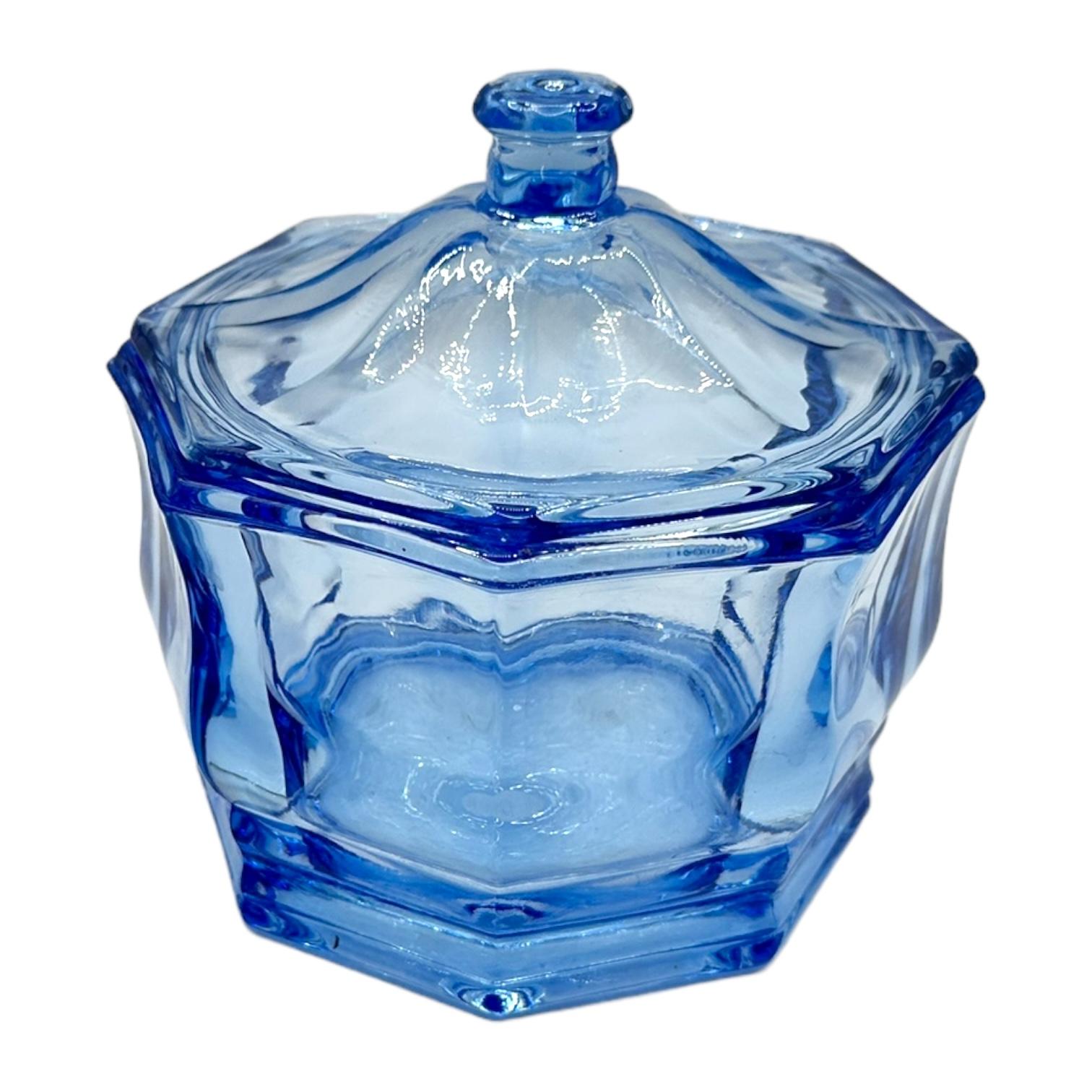 Indiana Glass Concord Candy Dish w/Lid Transparent Ice Blue Octagon Vintage