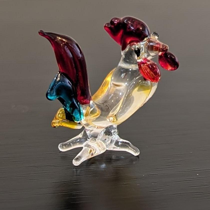 Vintage Rooster / Chicken Figurine Art Glass Miniature Hand Blown 1"
