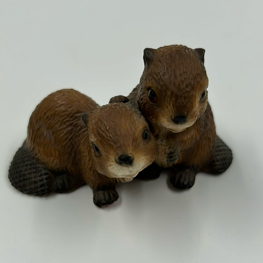 Vintage Porcelain Beaver Figurine Couple Signed H Knox Japan