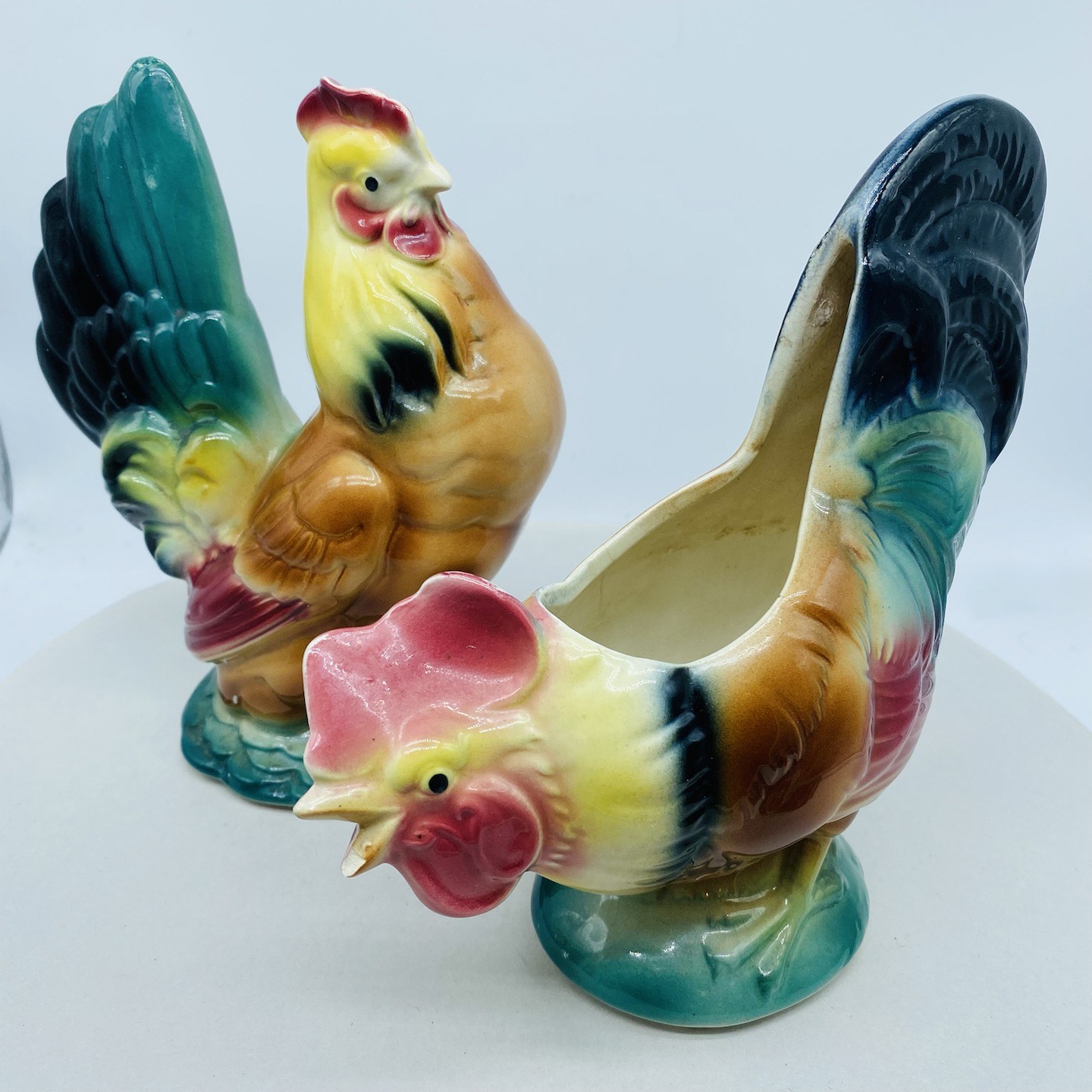 #1217 Royal Copley Chicken Planter (7.5 inch) and Rooster Figurine (8 ...