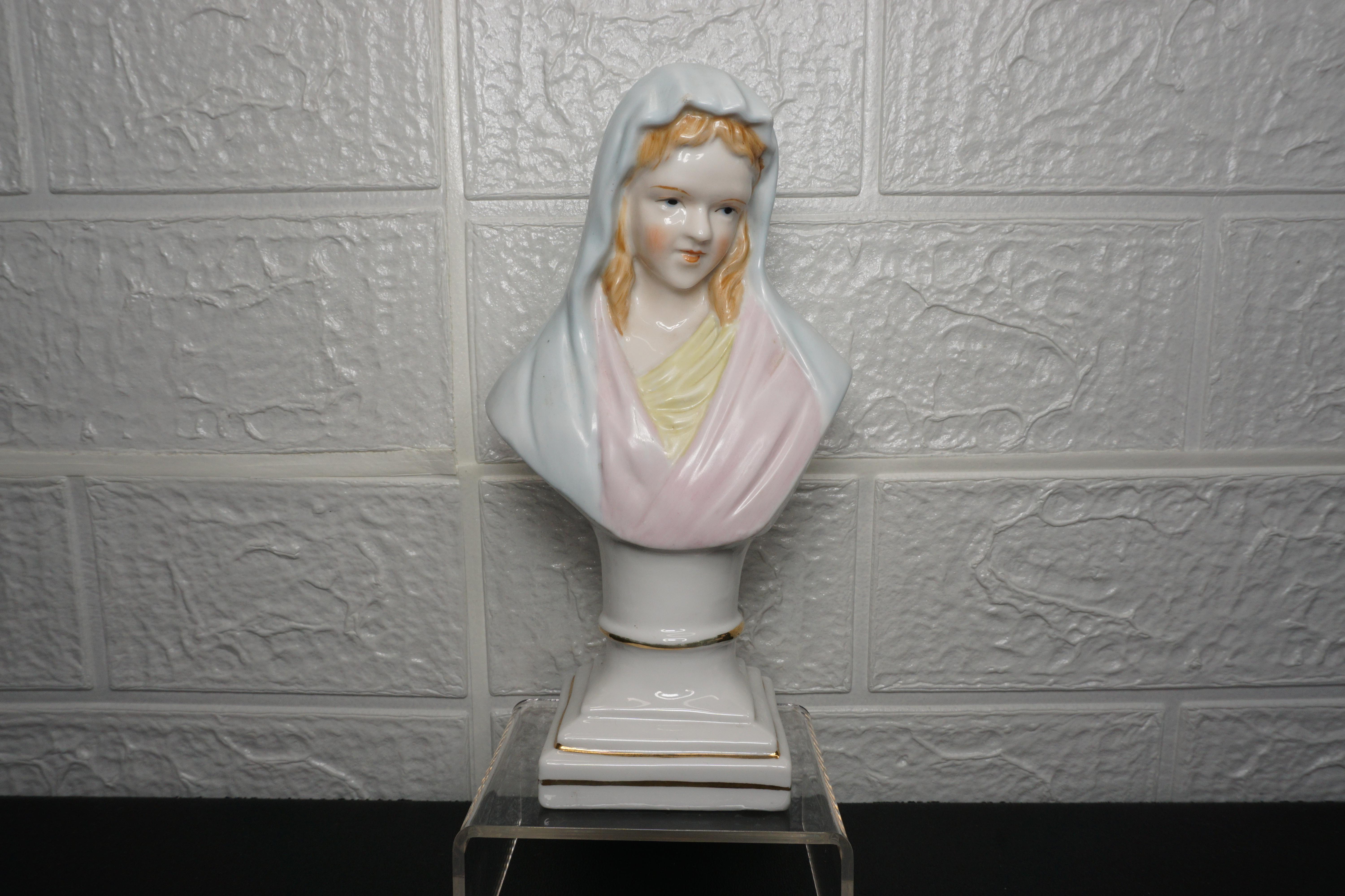 Vintage "Sample" Virgin Mary Porcelain Figure Statue Bust 6.75" Made in ...