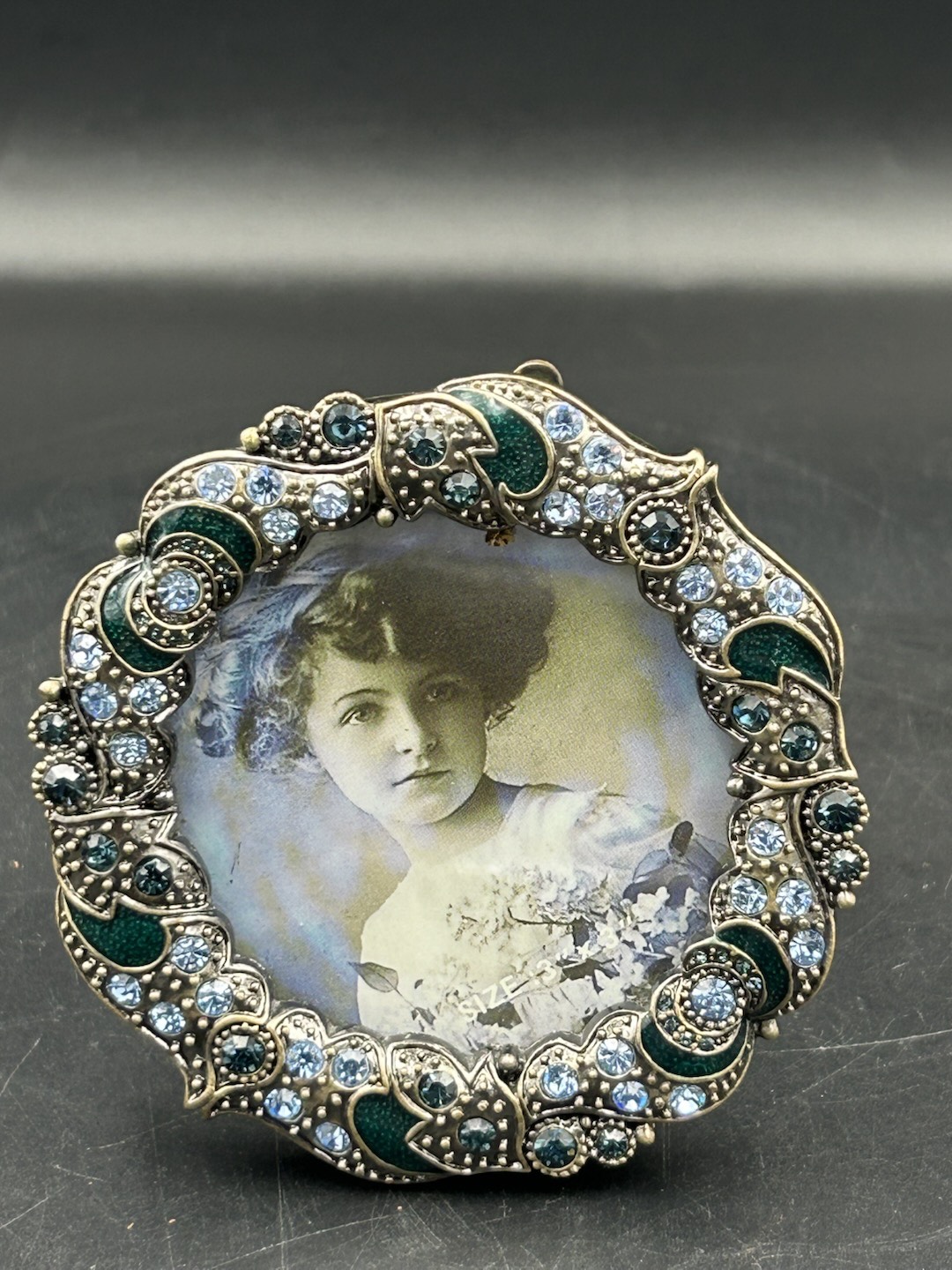 Tizo green and blue enamel jeweled picture frame 3.5 inches