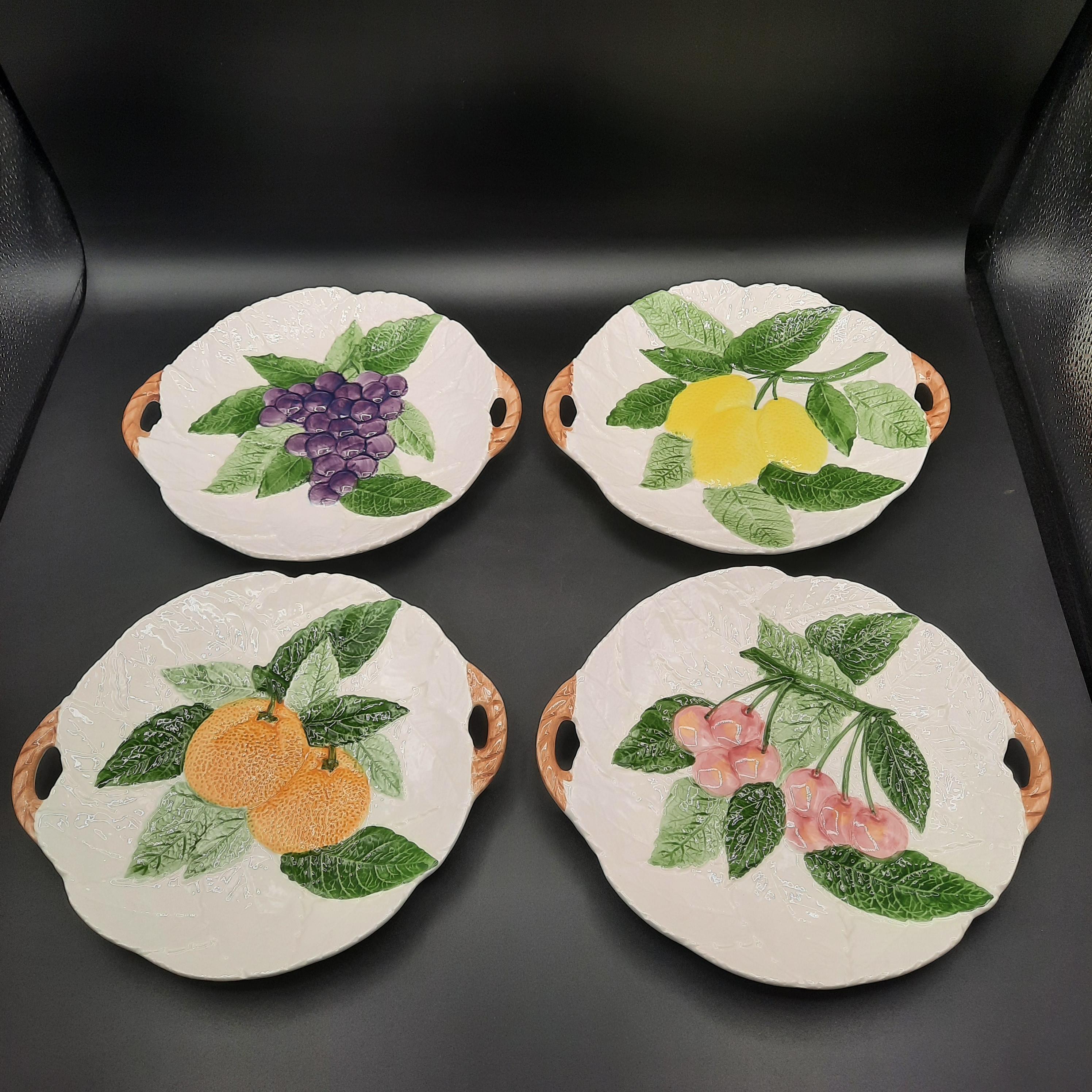 Vintage Fruit Plates Handled Set Of 4 Embossed Raised Design Grape ...