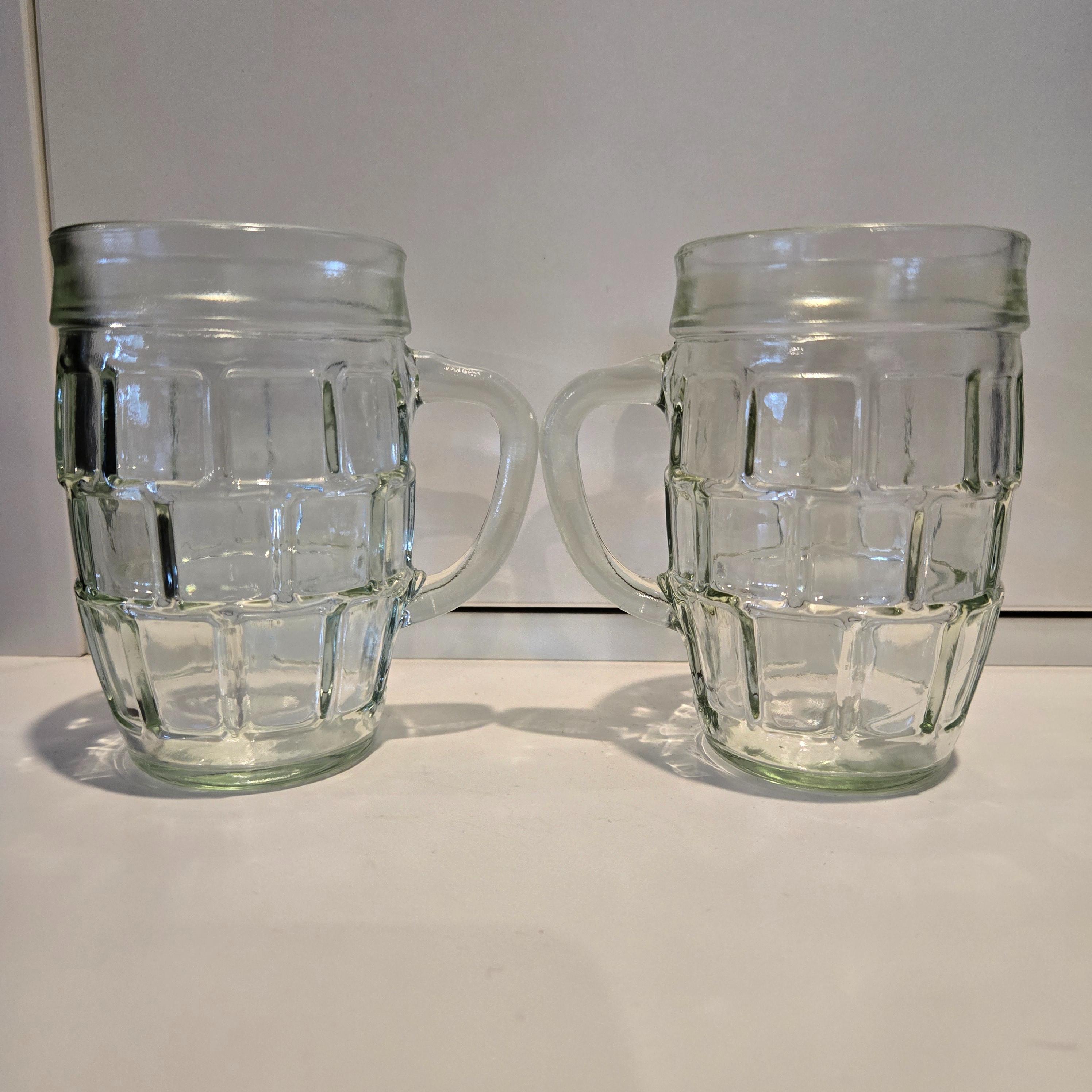 2 Vintage Anchor Hocking Block Optic 6 oz mugs w handle green tint