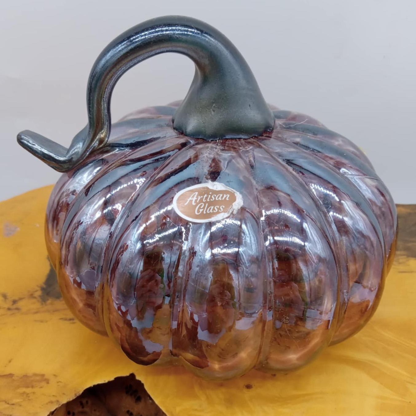 Purple iridescent glass pumpkin