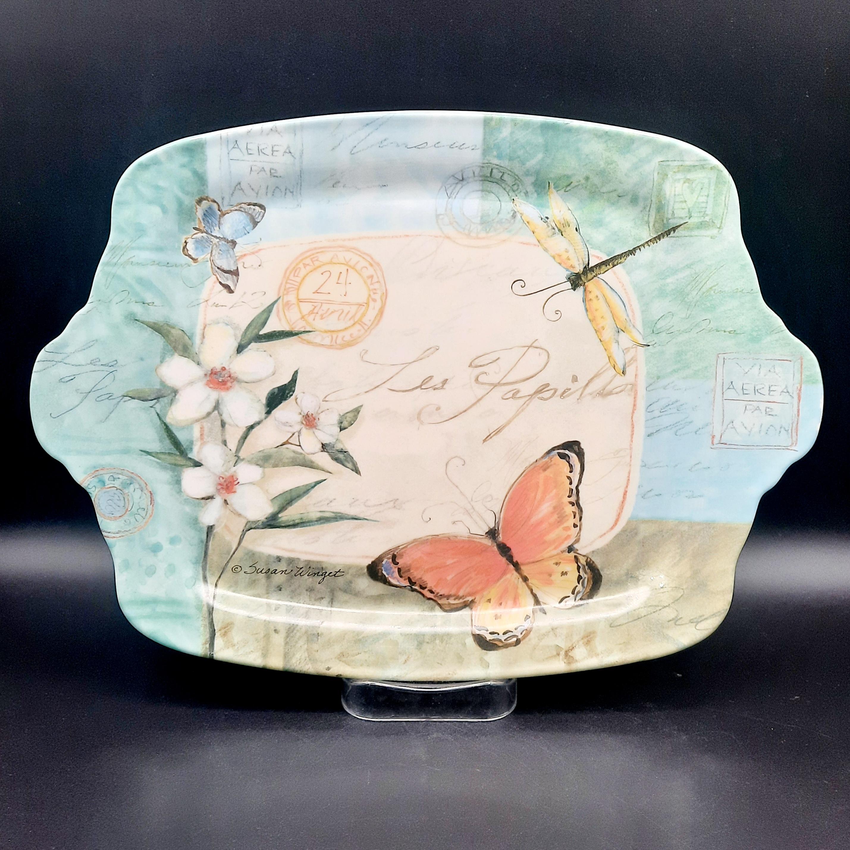 Keller Charles Susan Winget Butterfly French Postcard Melamine Tray