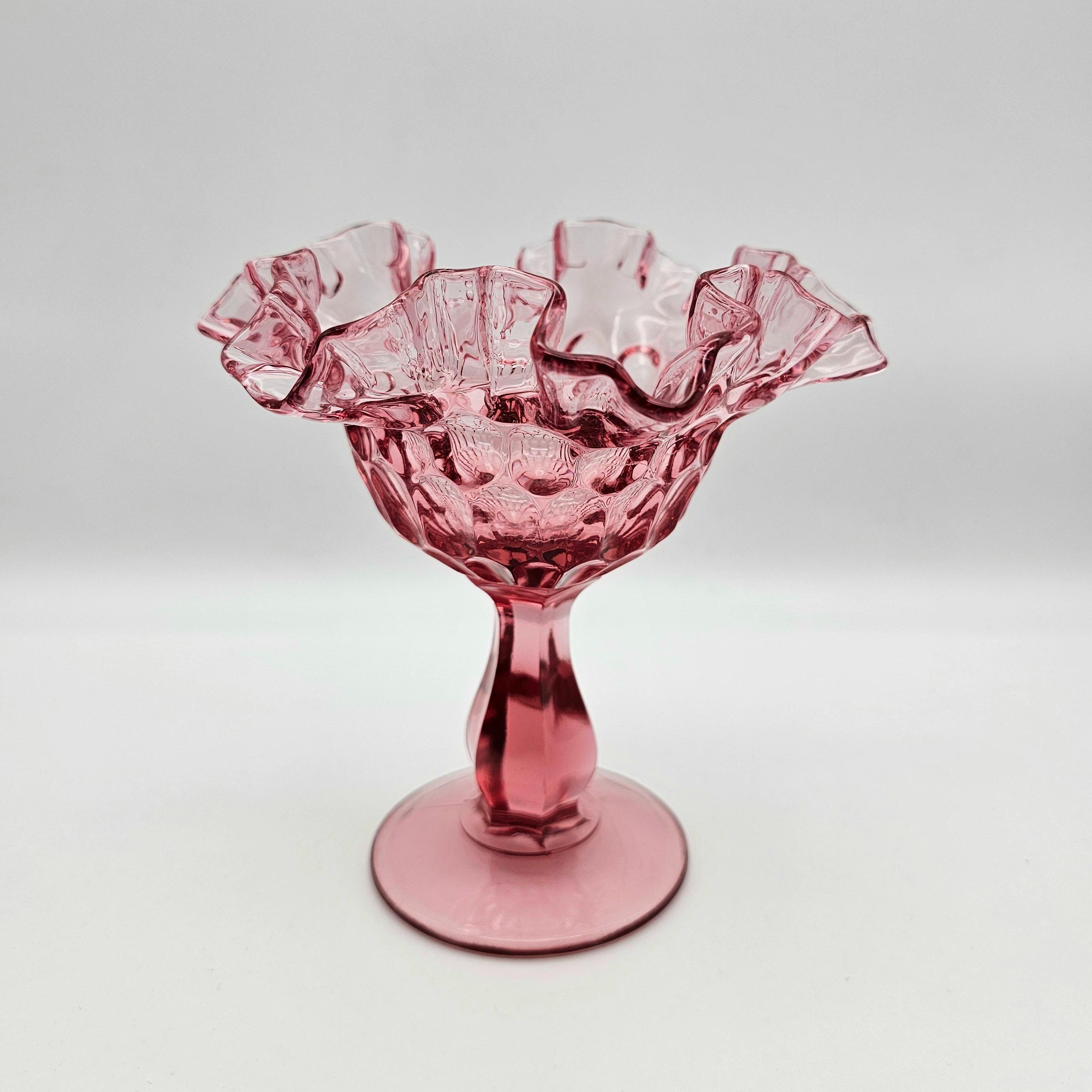Fenton Colonial Pink Compote Thumbprint Pedestal Candy Dish Crimped ...