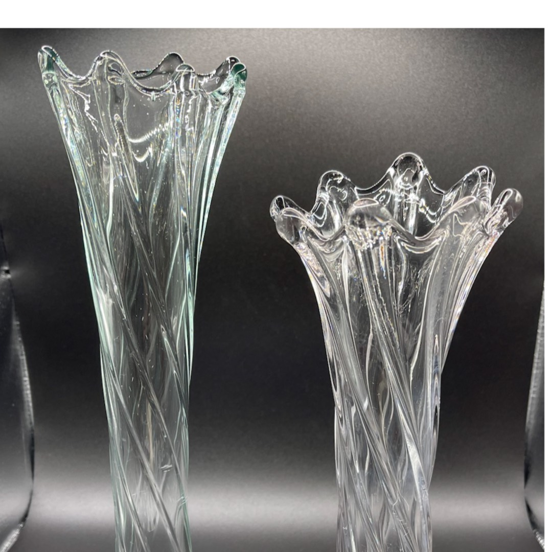 Vintage Dugan Twisted Rib Swung Glass Vases