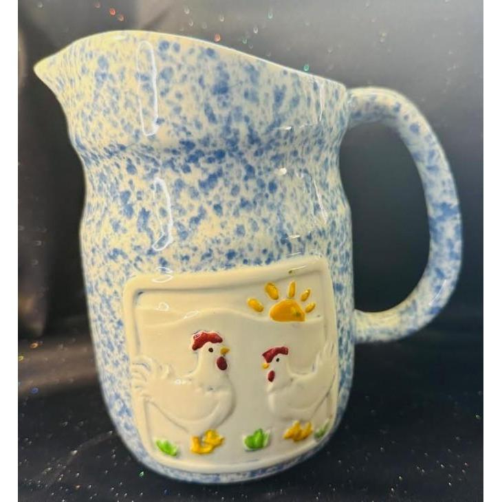Vintage CHICKEN SPONGEWARE PITCHER, Farm House, Country Style, Decor ...