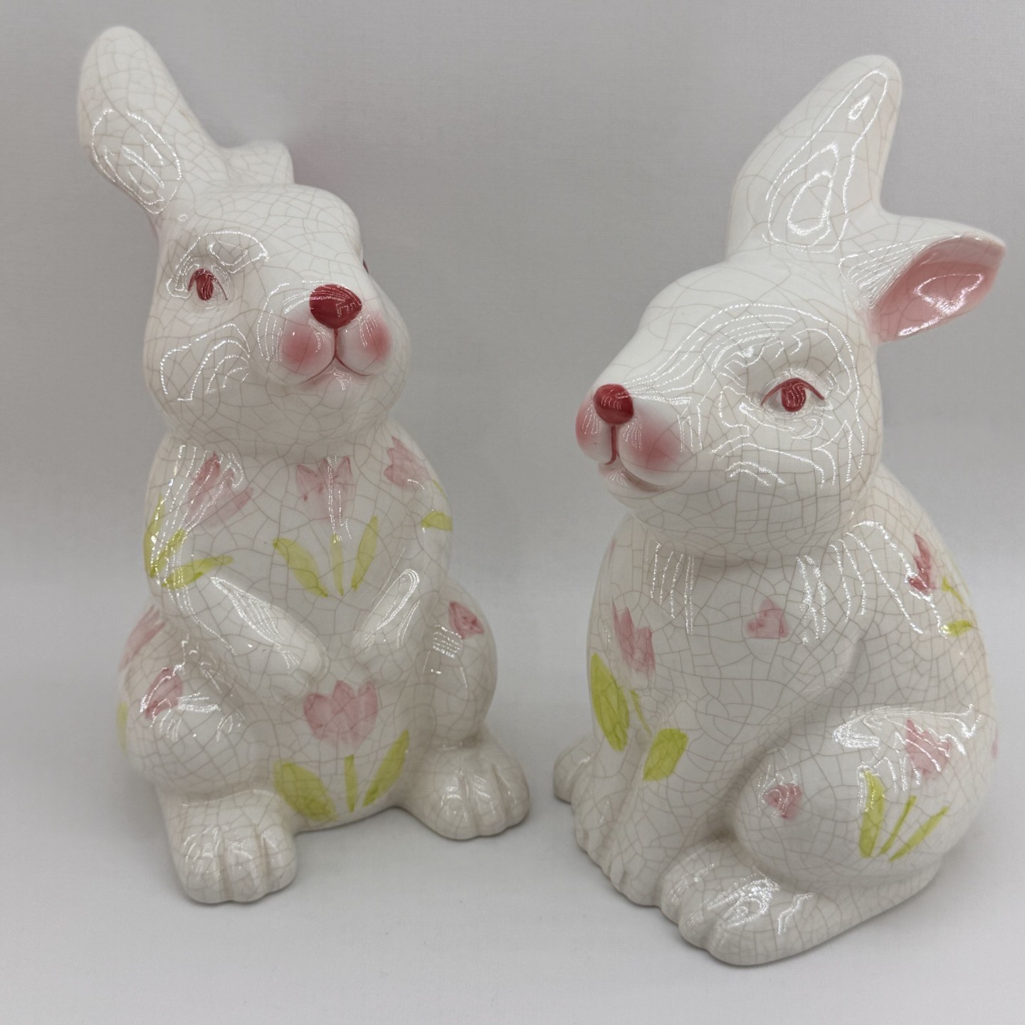 Vintage Ceramic Easter Bunny Rabbit Figurines Set of 2 Crackle Pink ...