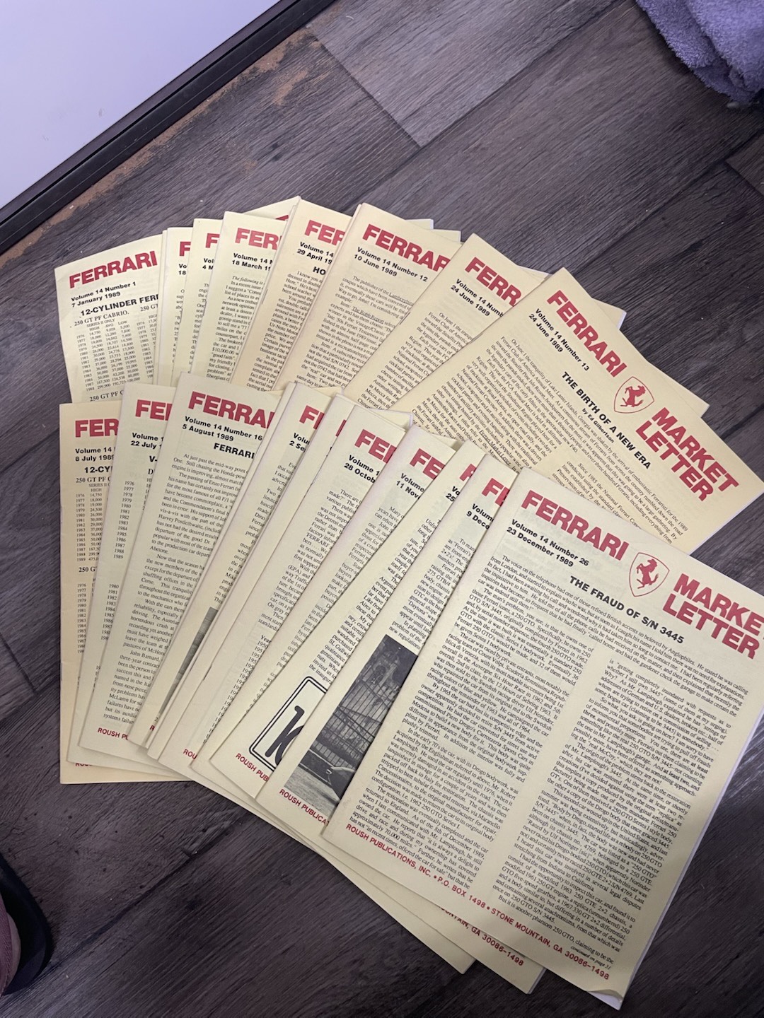 Ferrari Market Letter 1989 Lot Of 27