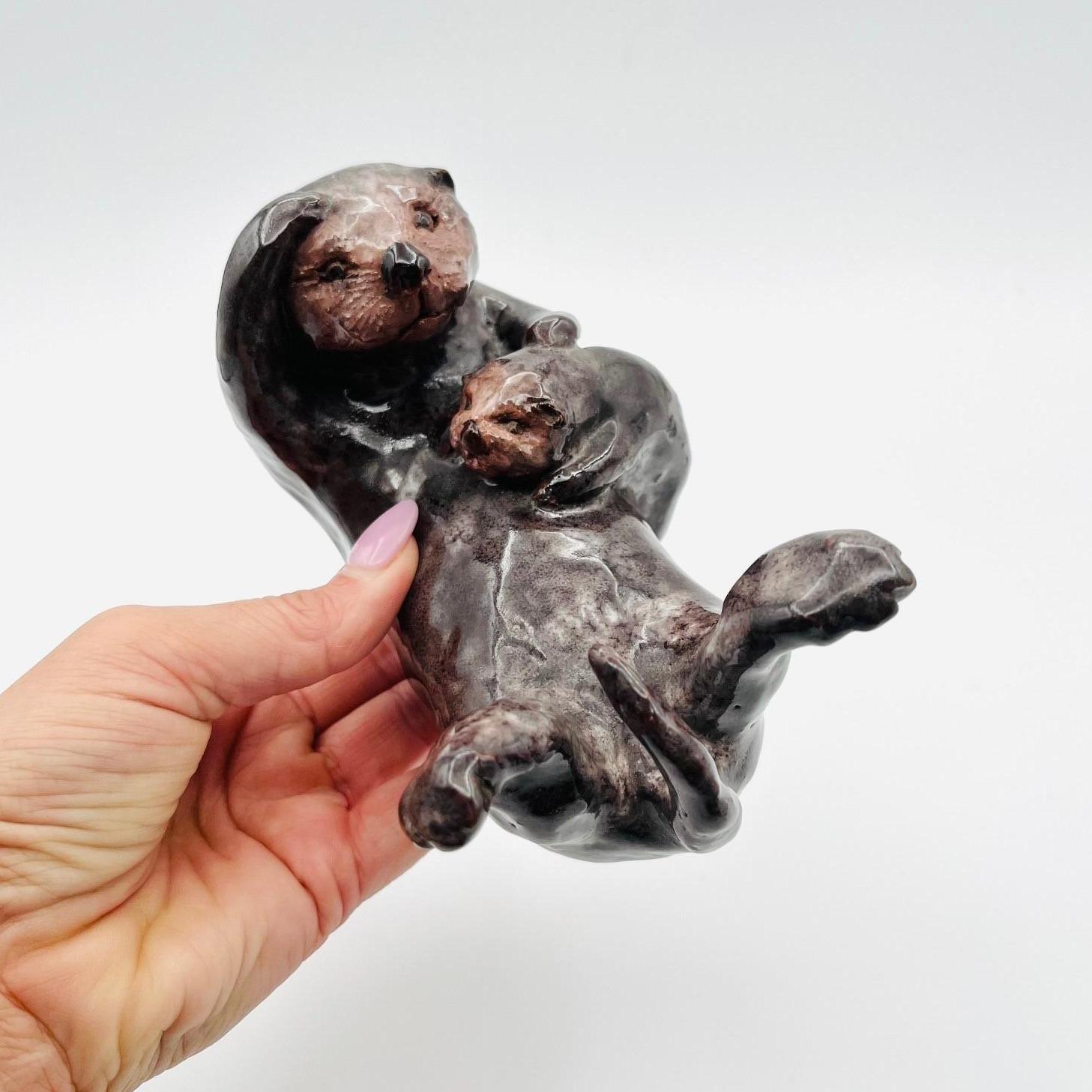 Hand Made Art Pottery Momma Otter and Baby Otter Figurine | Vintage ...
