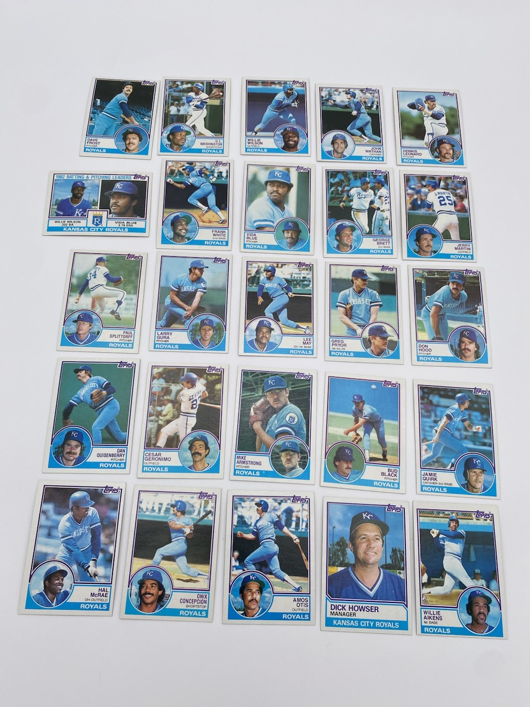 Topps 1983 MLB Kansas City Royals Complete 25 Trading Card Team Set