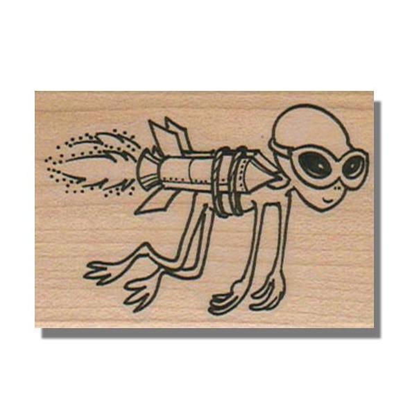 Alien Rocket Rubber Stamp
