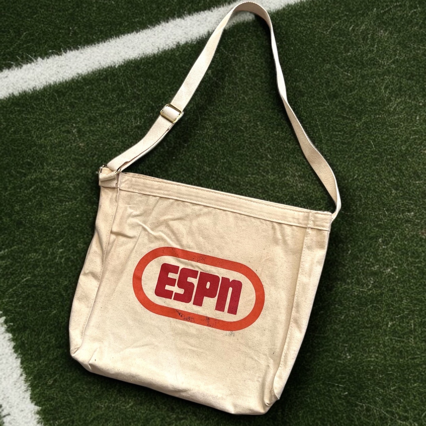 Vintage 1980s ESPN Canvas Shoulder Tote Bag Medium Size 1979-1985 Logo RARE