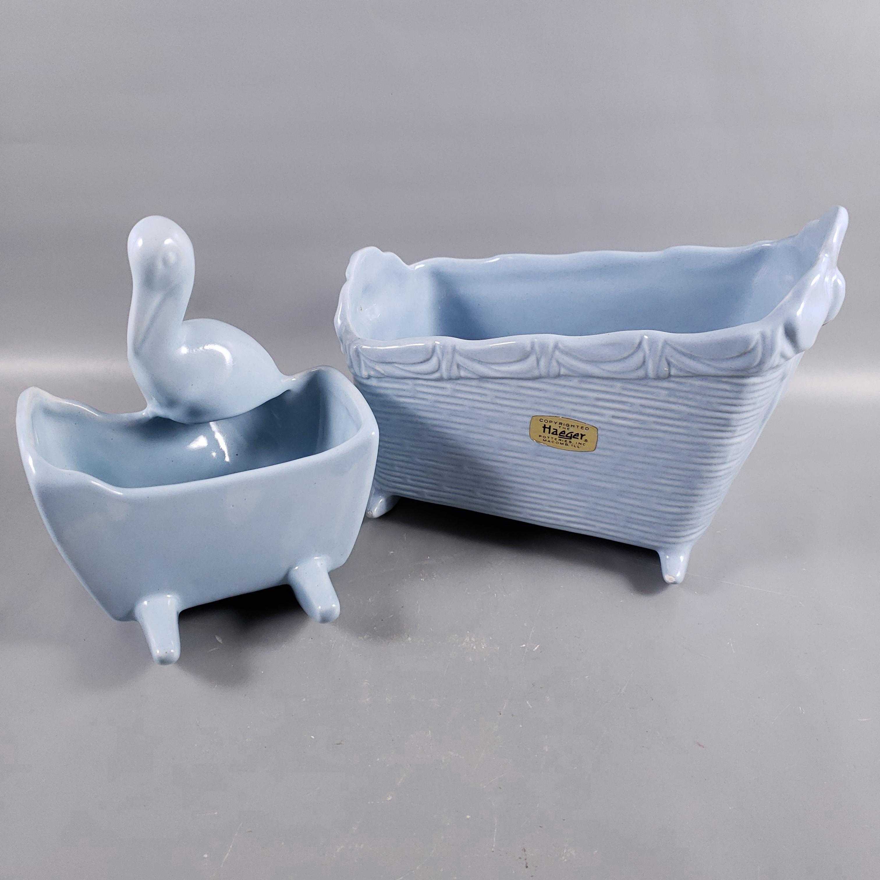 Vintage HAEGER Pottery Blue Stork Rocking Bassinet Cradle Nursery ...