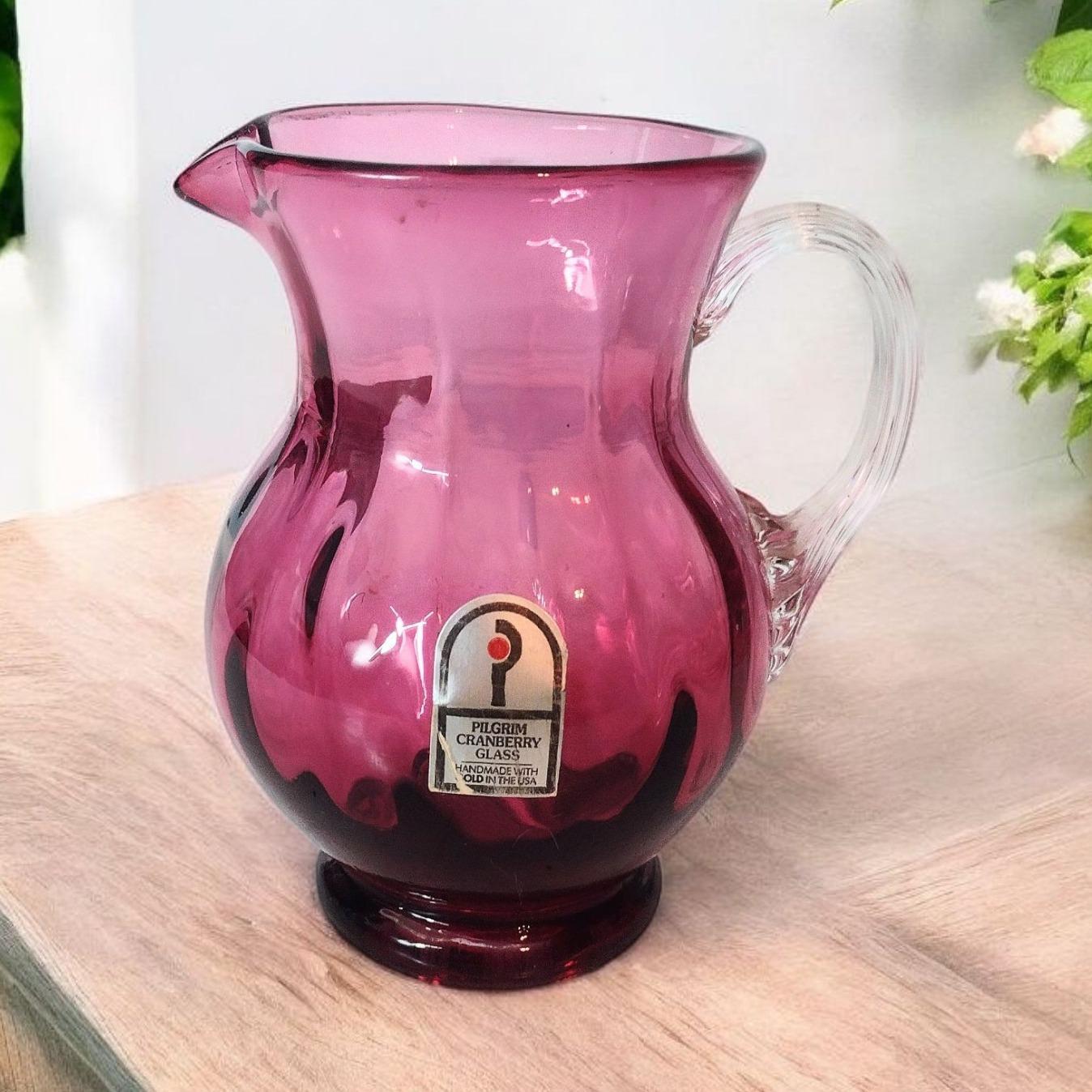 Pilgrim Glass Cranberry Ribbed Optic Mini Pitcher Creamer Vintage ...