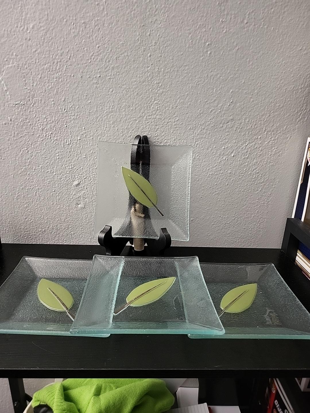 Fall Themed Fused Glass Leaf Pattern Appetizer Dessert Plates Textured ...