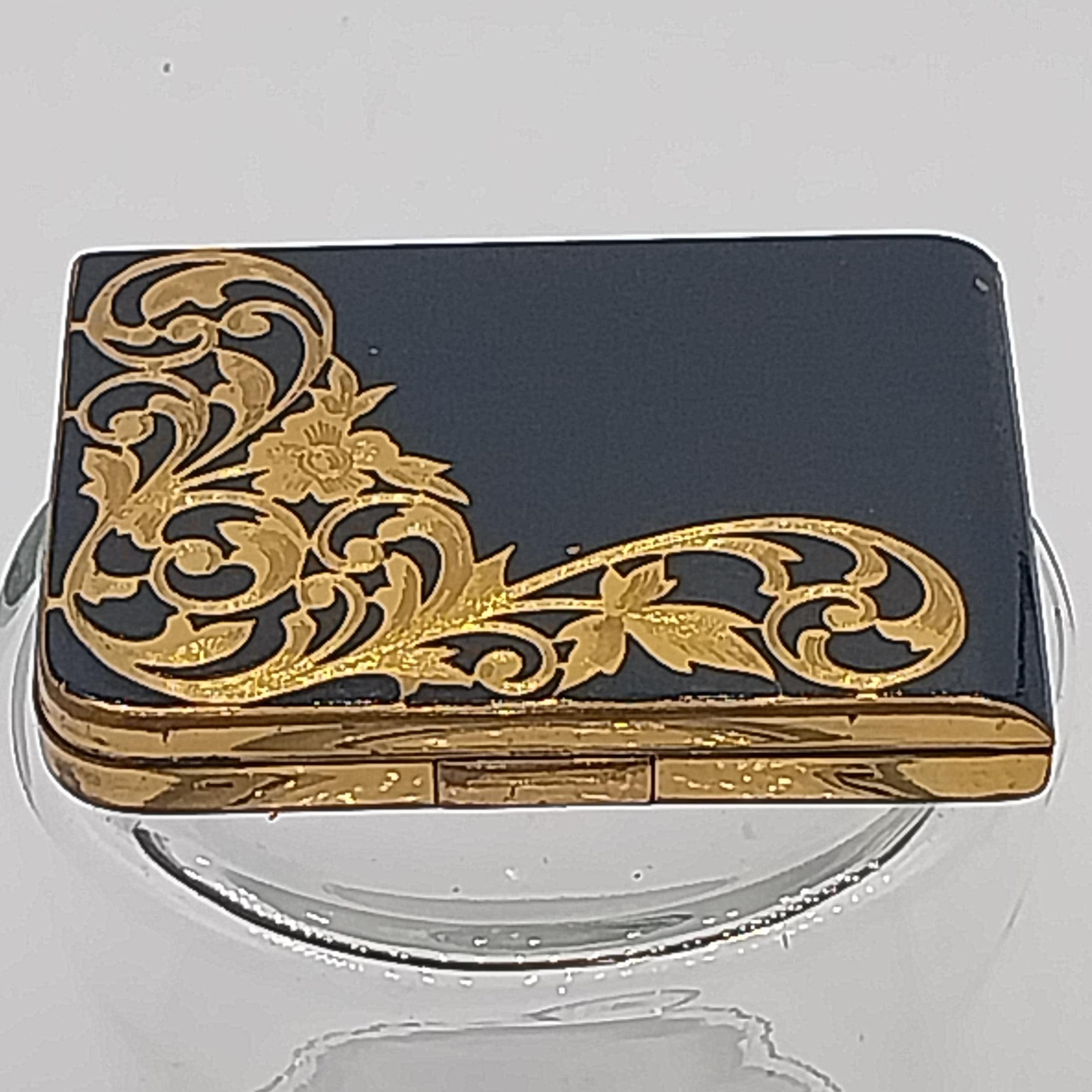 1940s Elgin American Black and Gold Powder Compact. Still full of ...