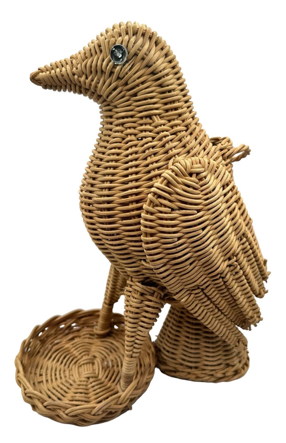 004 Hand Woven Wicker Crow Raven Bird Basket 11”
