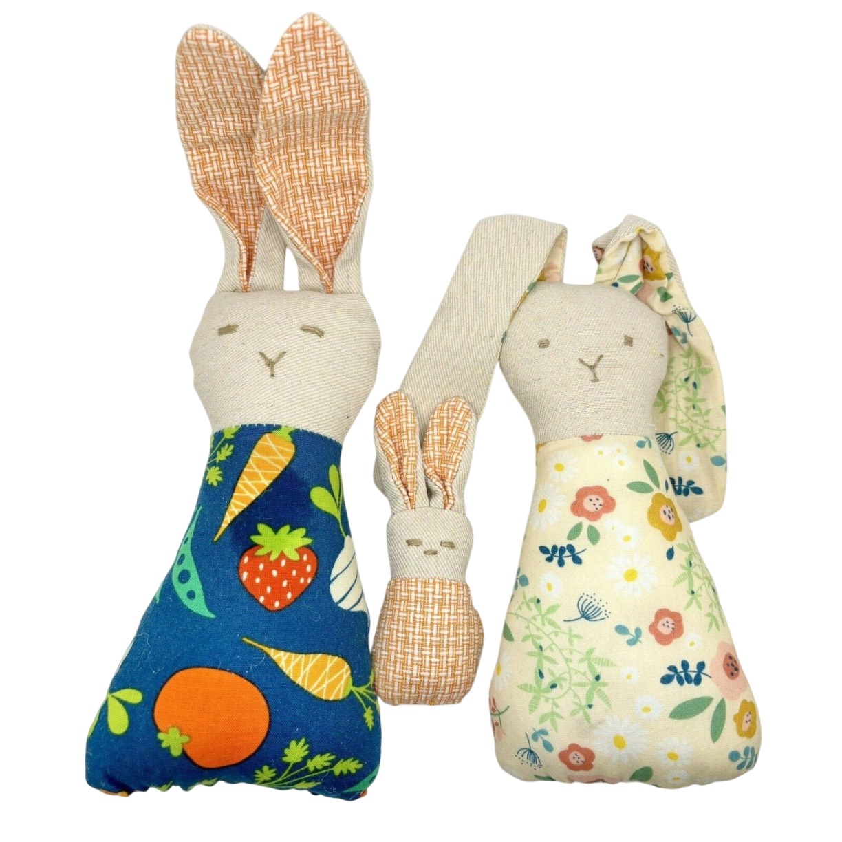 Handmade Cloth Bunny Rabbit Family Set of 3 Plush Stuffed Animals ...