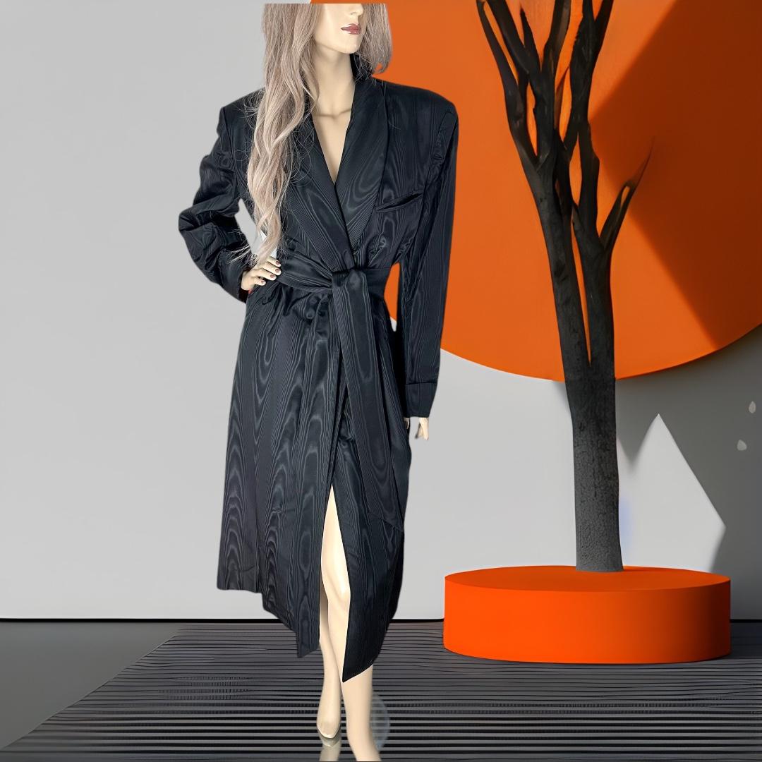 80s Vintage Black & Orange Satin Robe Size XL