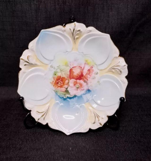 Antique RS Prussia Porcelain Molded Plate Pink Red Flowers Floral Gold ...