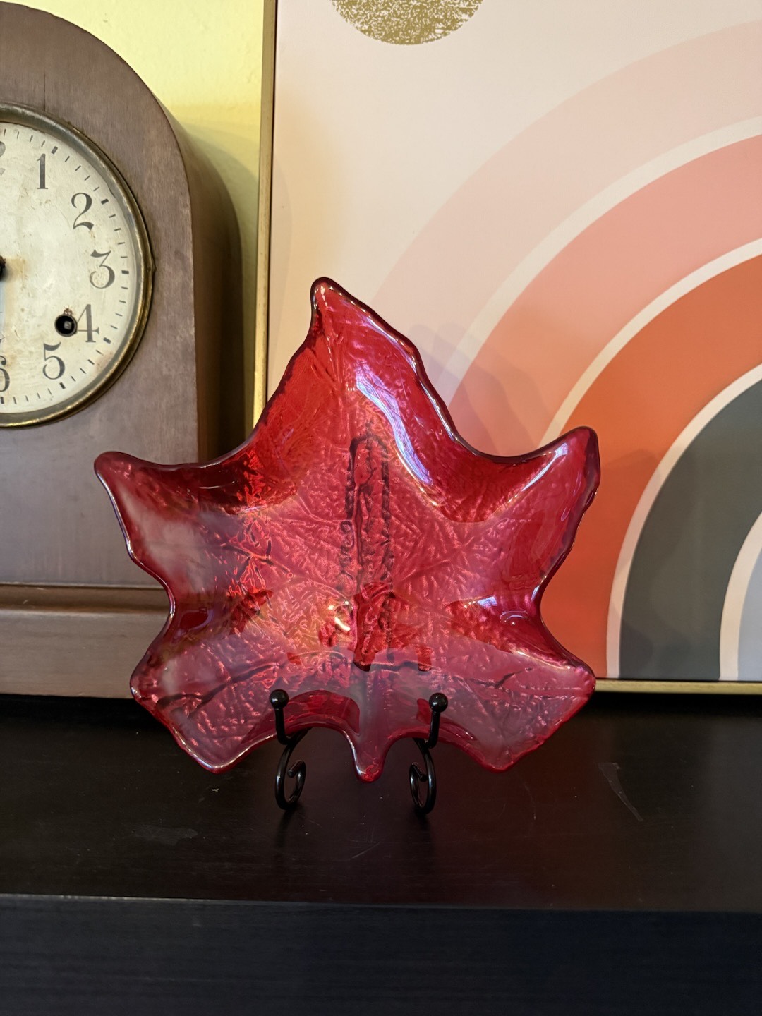 Mid Century Ruby Red Leaf Art Glass Dish Handblown Leaf Shaped Trinket ...