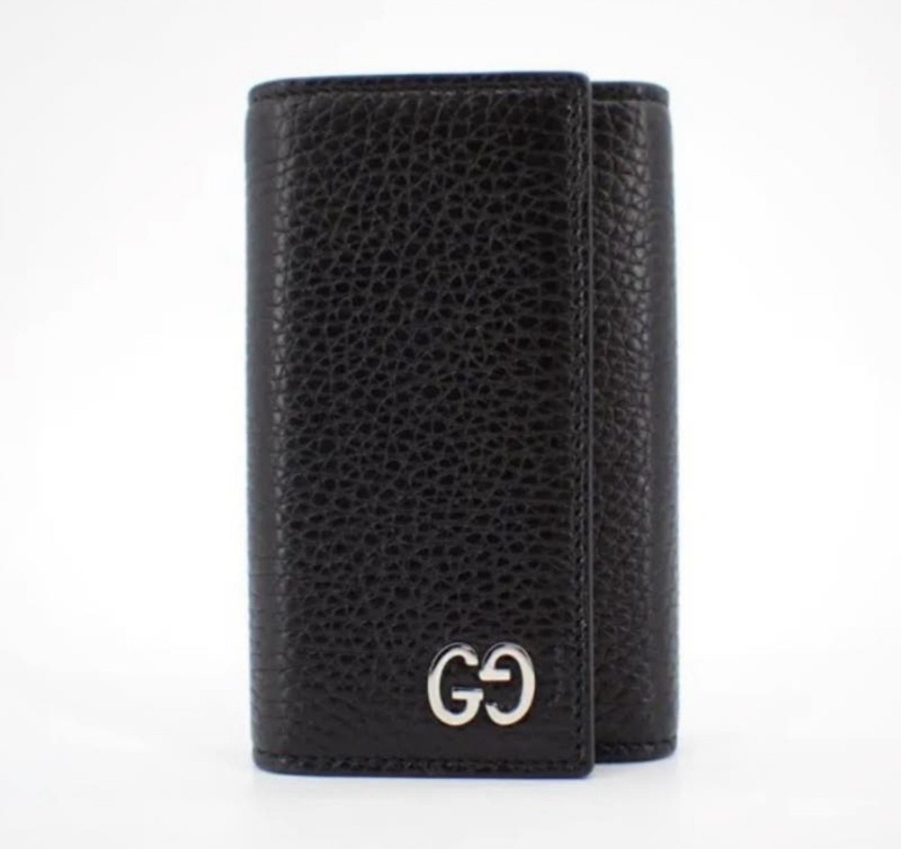 Gucci Six Row Keyholder Case LOGO Plain Black Leather Unisex Wallet NIB