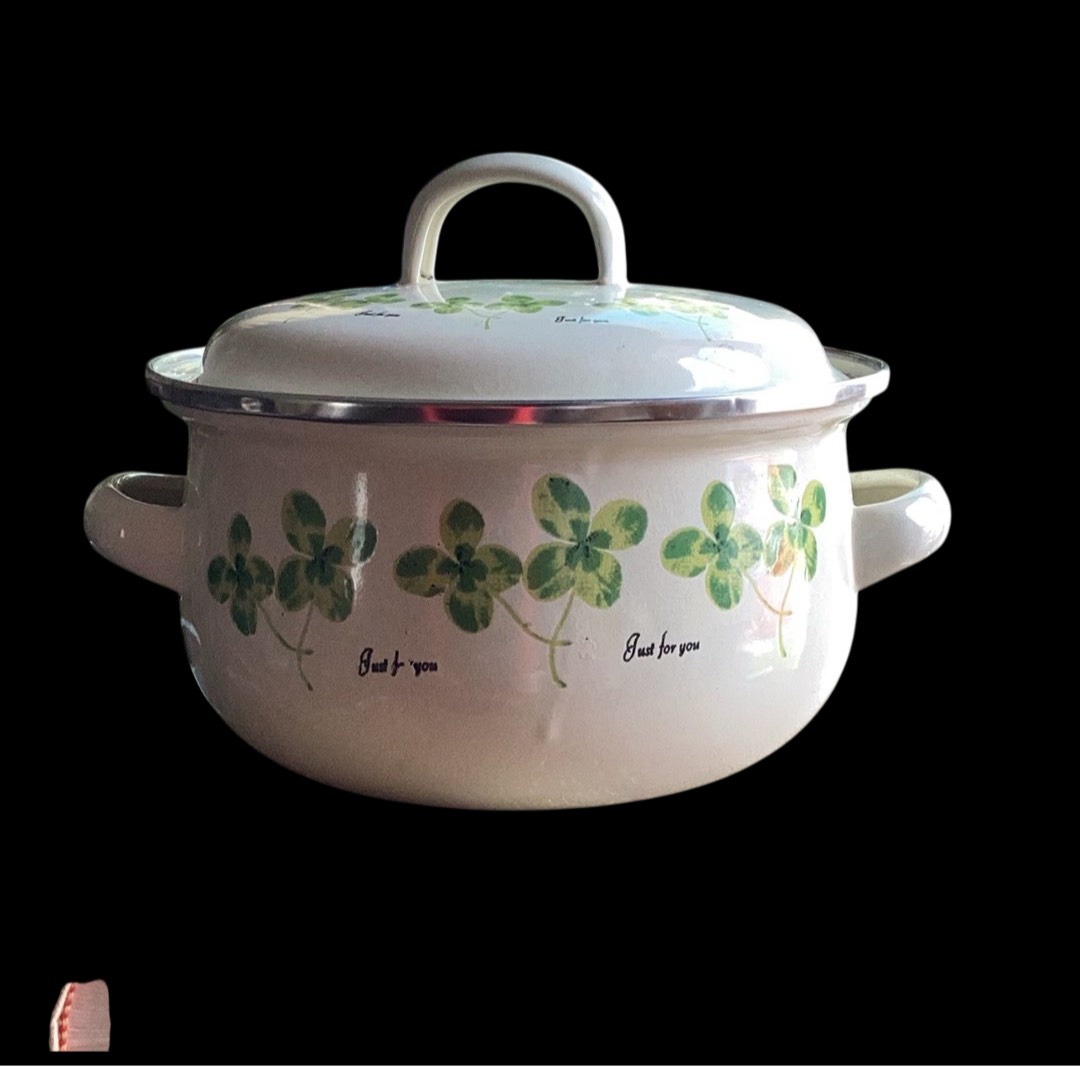 RARE Vintage Small Enameled Casserole Pot With Shamrocks “Just For You ...